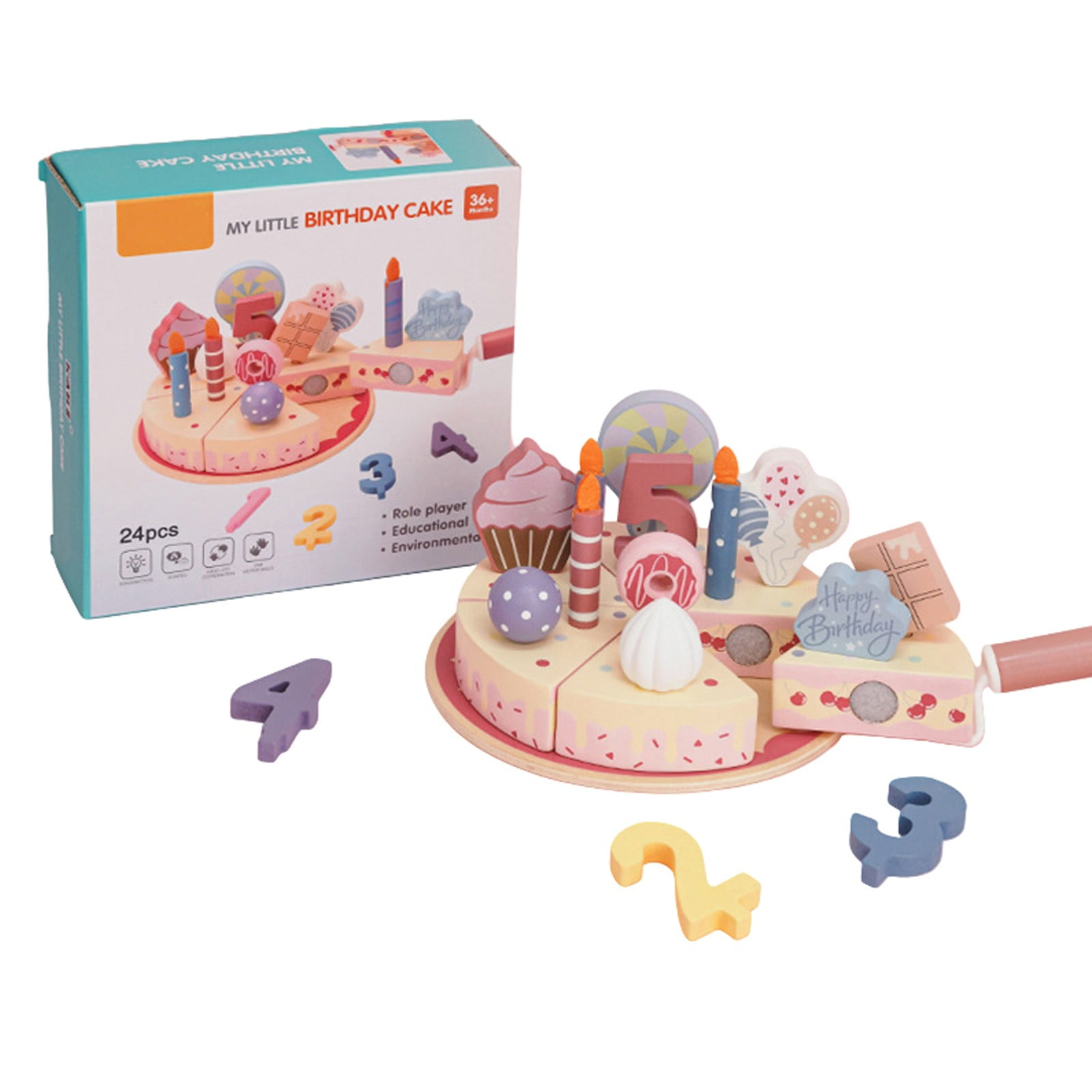 APSNB Realistic Wooden Slicing Cake Pretend Play Kitchen Toy For ...