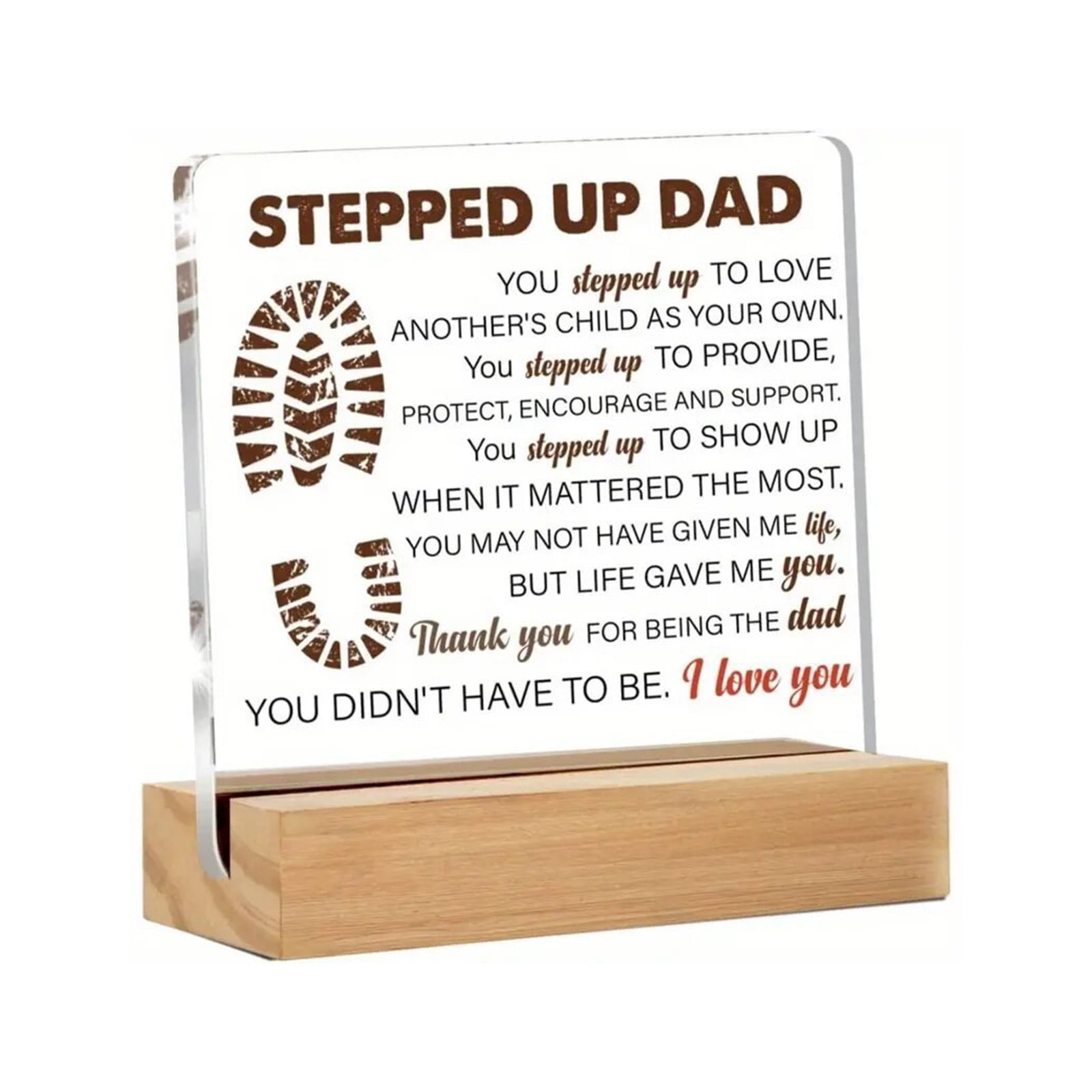 APSNB Stepped Up Dad Acrylic Plaque with Wooden Base Heartfelt Gift for ...