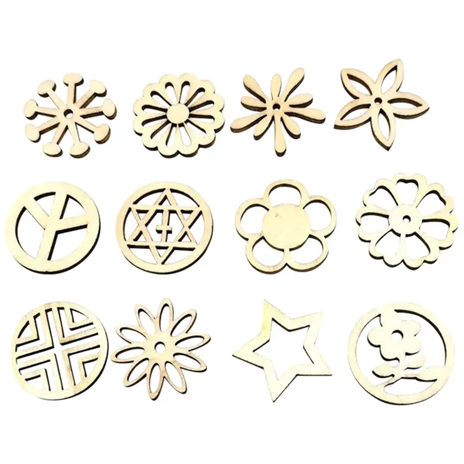 APSNB Wooden Craft Shapes Set 12 Assorted Floral and Geometric Designs ...