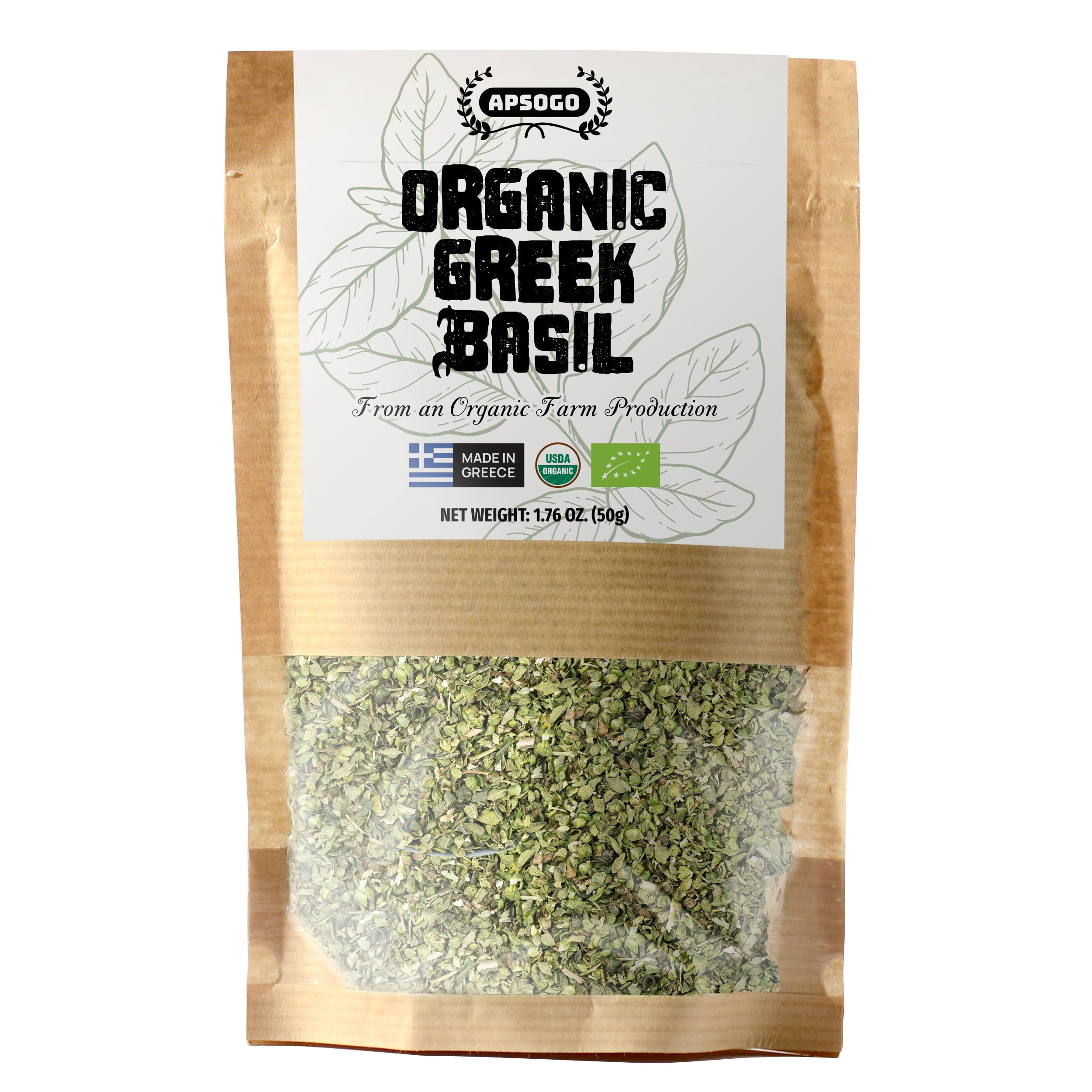 APSOGO Organic Dried Basil MFF30 - Greek Basil Leaves for Cooking, Pure ...