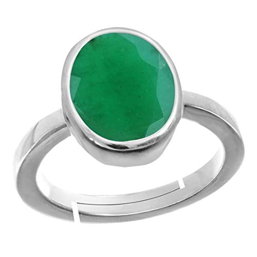 APSSTONE Natural Panna Stone Silver Plated Emerald Adjustable Panna Ring Certified Loose ...