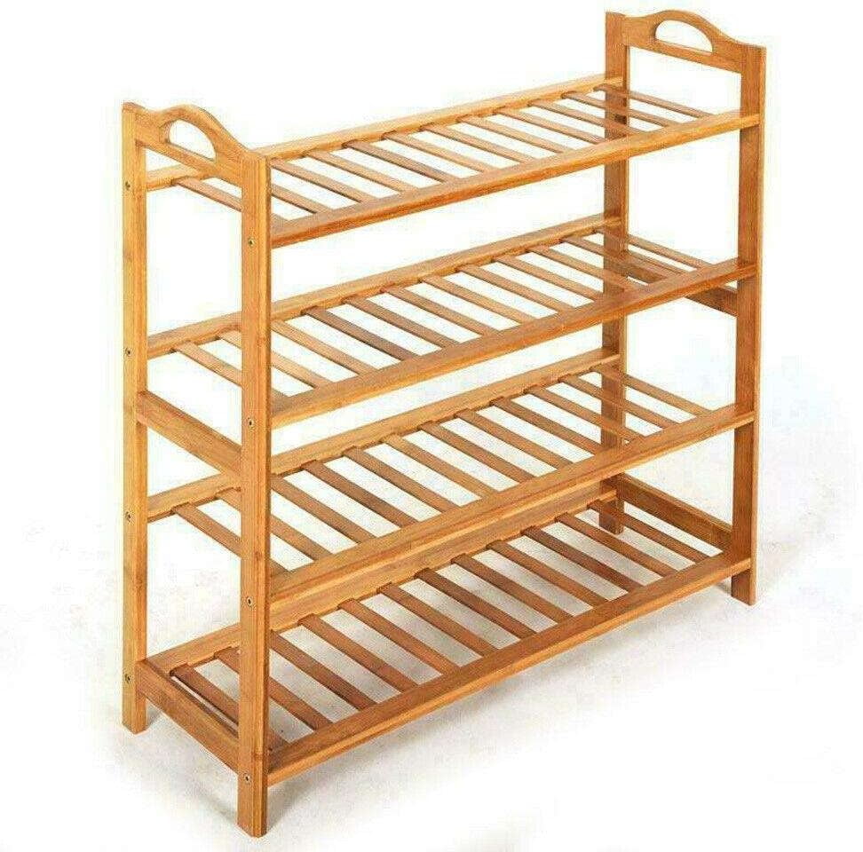 APSU 4 Tier Bamboo Wooden Shoe Rack Organizer clothesrack Hoe rack Shoe ...