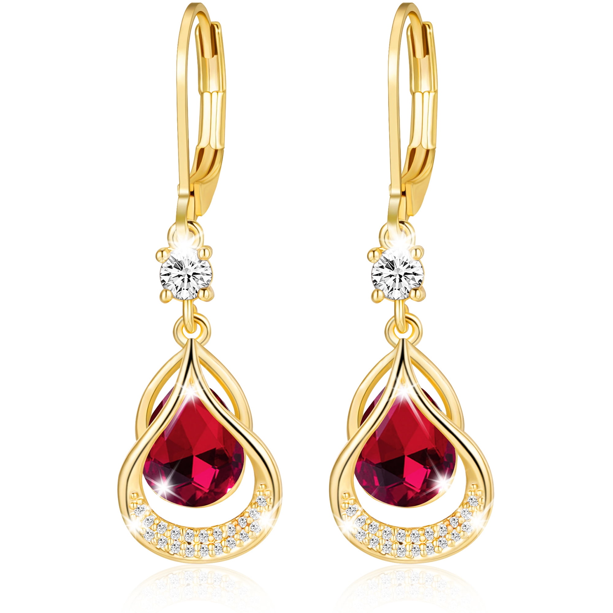 APSVO 18K Gold Plated Teardrop Earrings for Women, July Birthstone Ruby Jewelry Gifts - Walmart.com