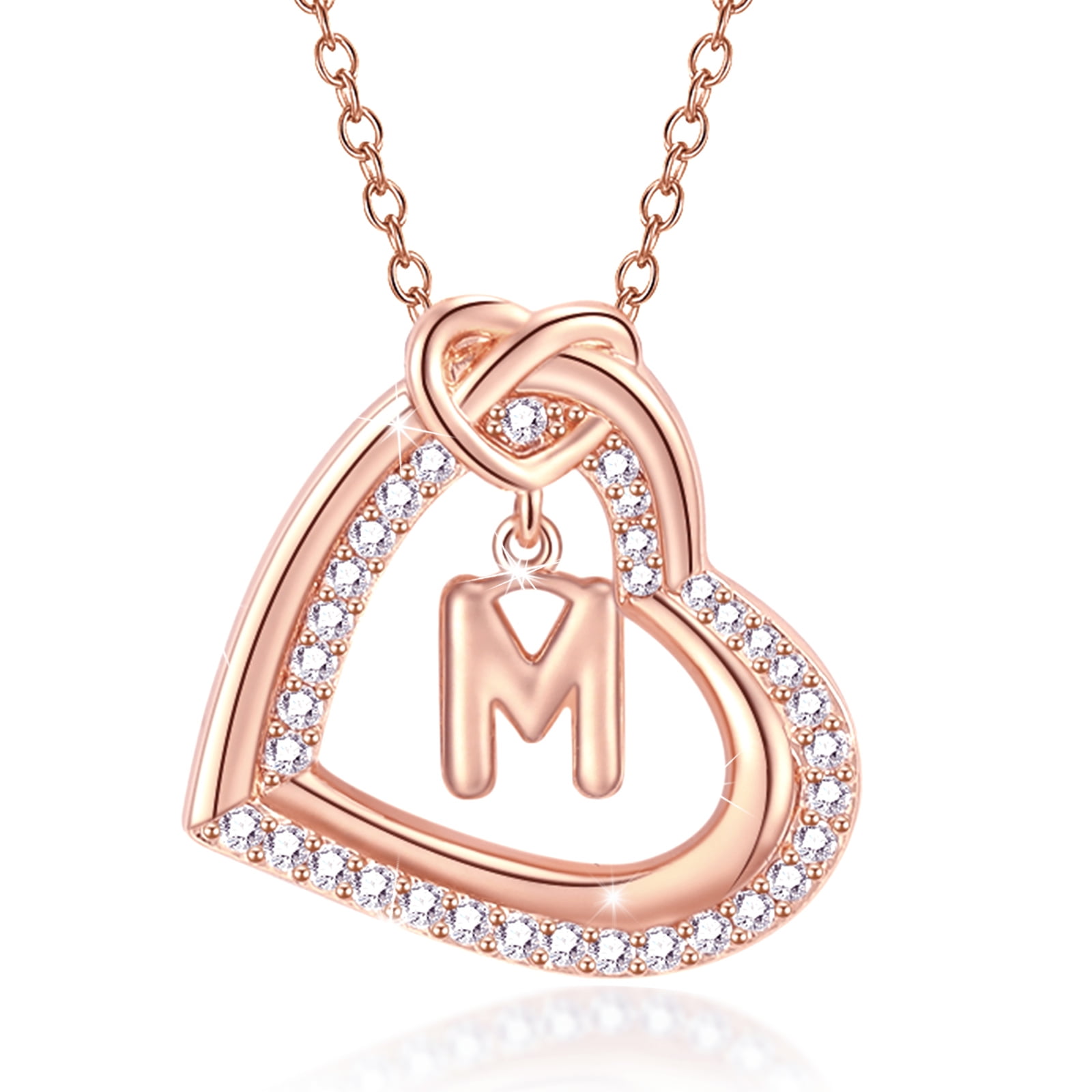 APSVO 14K Rose Gold Love Heart Initial Necklaces for Women CZ ...
