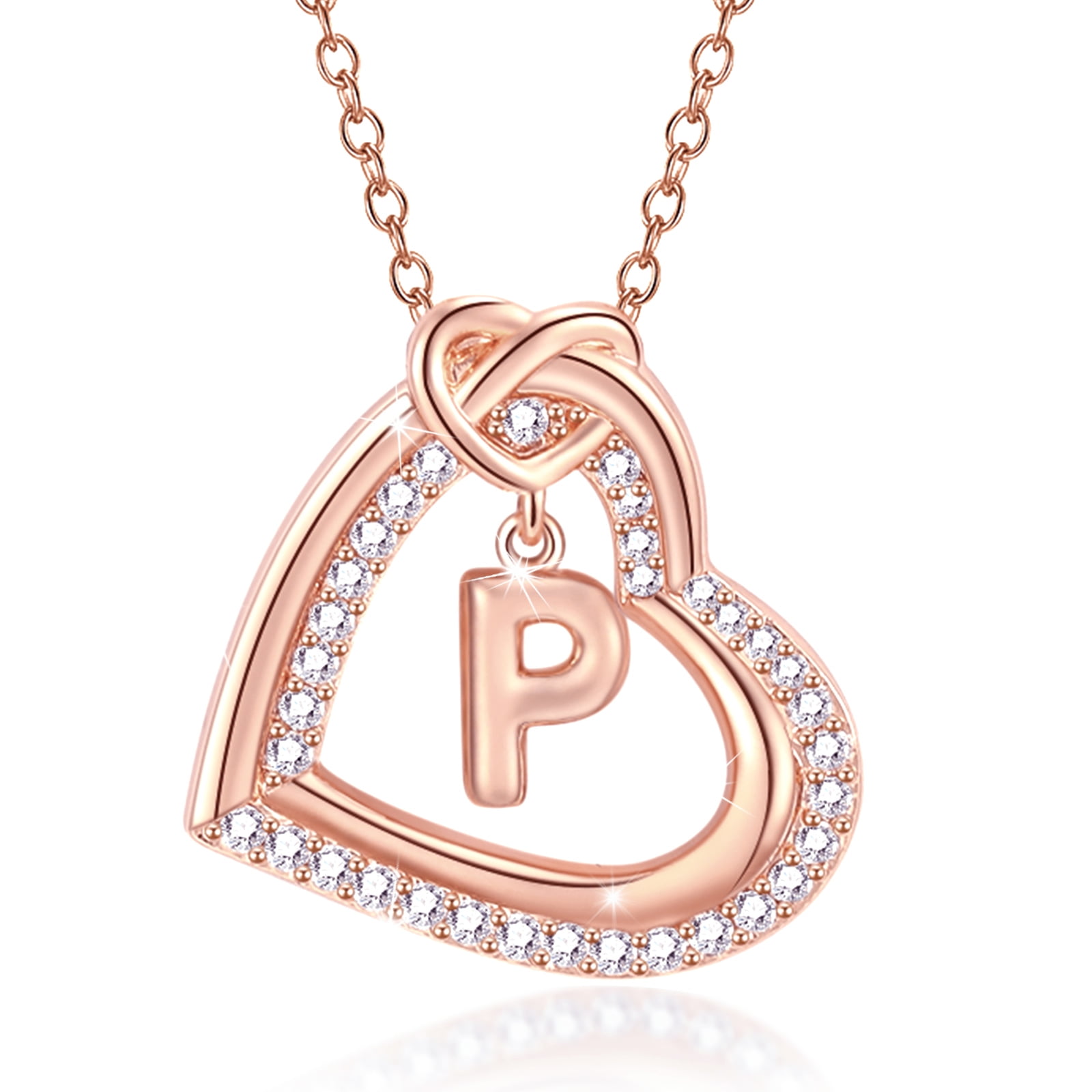 APSVO 14K Rose Gold Plated Love Heart Initial Necklaces for Women ...
