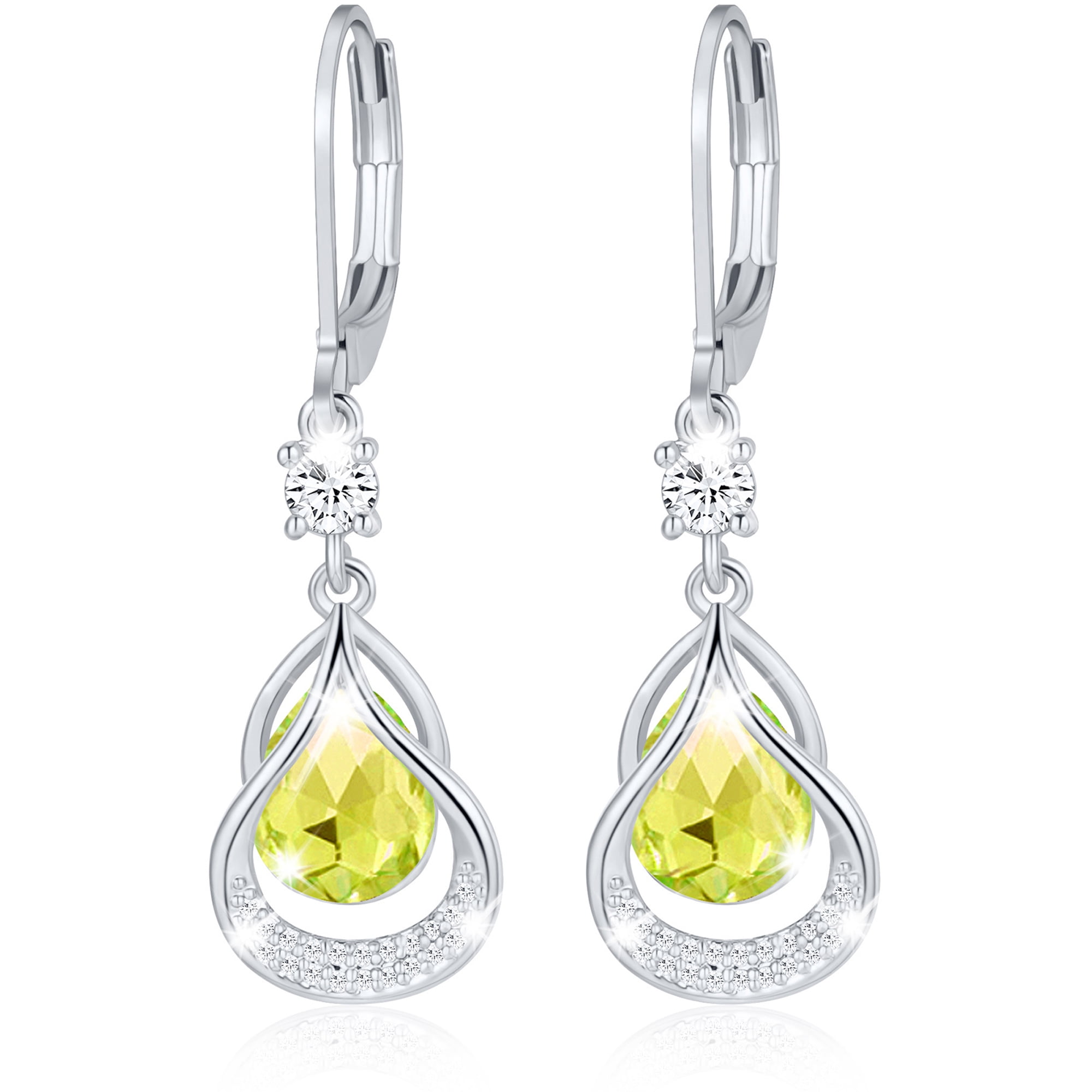 APSVO 18K White Gold Plated Drop Earrings, Sterling Silver, August ...