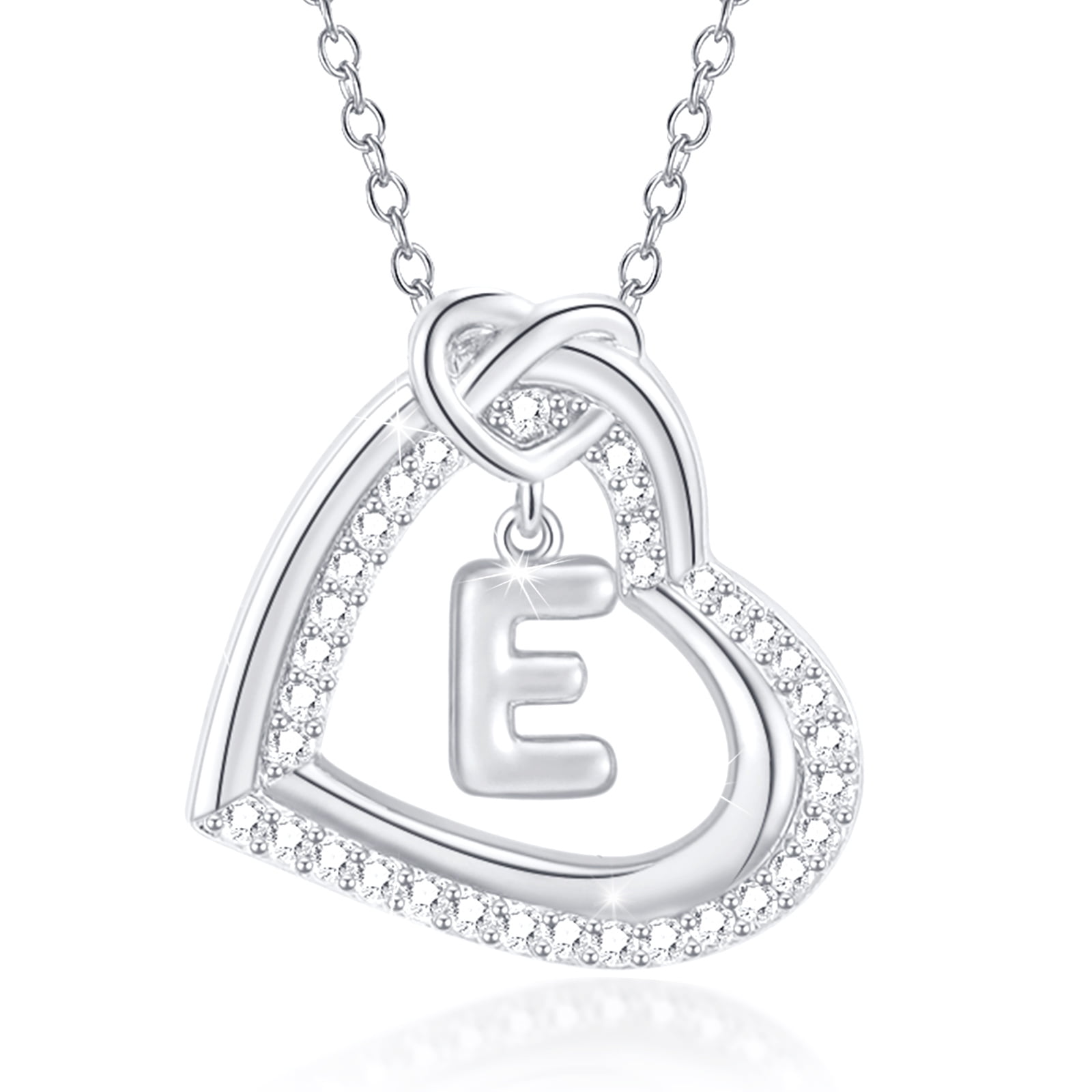 APSVO 14K White Gold Plated Love Heart Initial Necklaces for Women Mom Wife CZ S925 Sterling ...