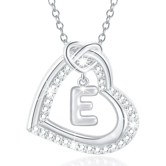 APSVO 18K White Gold Plated Love Heart Initial Necklaces for Women CZ S925 Sterling Silver ...