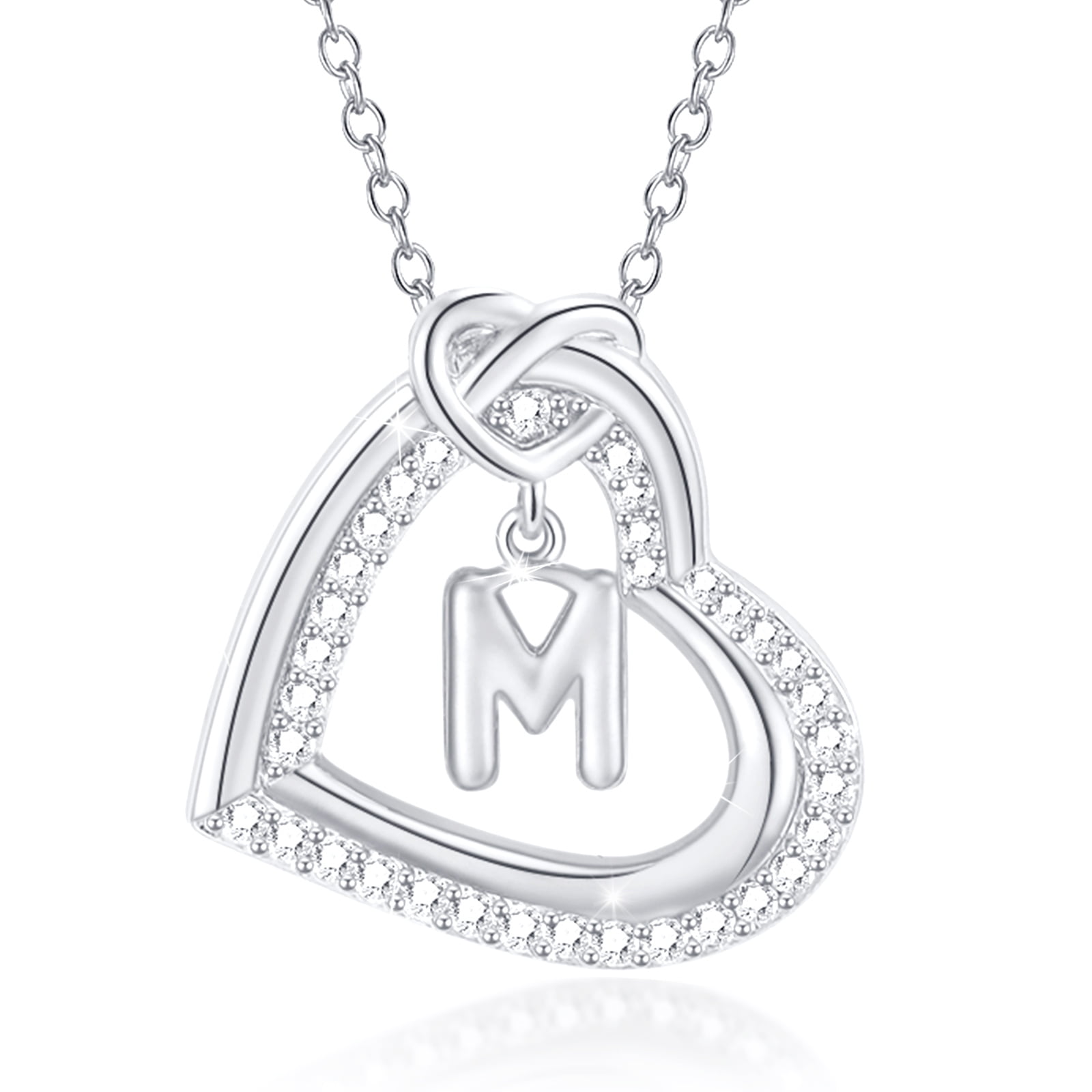 APSVO 14K White Gold Love Heart Initial Necklaces for Women Mom Wife CZ S925 Sterling Silver ...