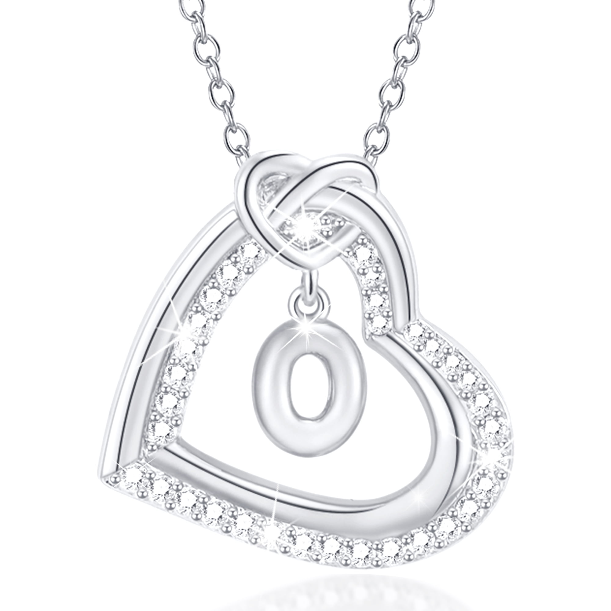 APSVO 18K White Gold Plated Love Heart Initial Necklaces for Women CZ S925 Sterling Silver ...