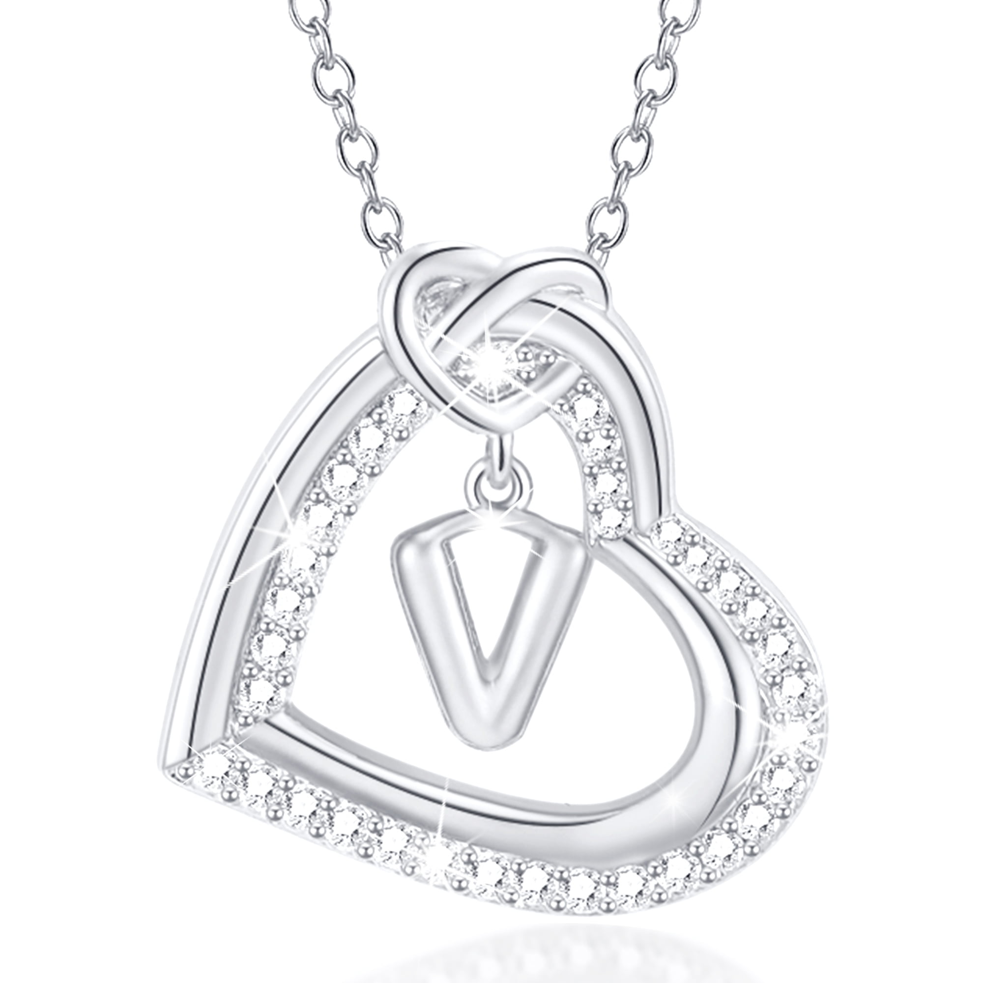 APSVO 18K White Gold Plated Heart Initial Necklace, Sterling Silver ...