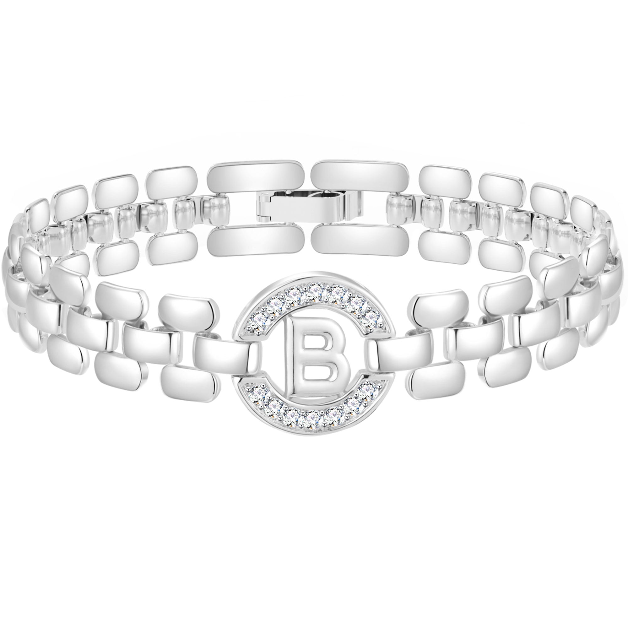 APSVO 18K White Gold Plated Initial Charm Bracelets for Women Cubic ...