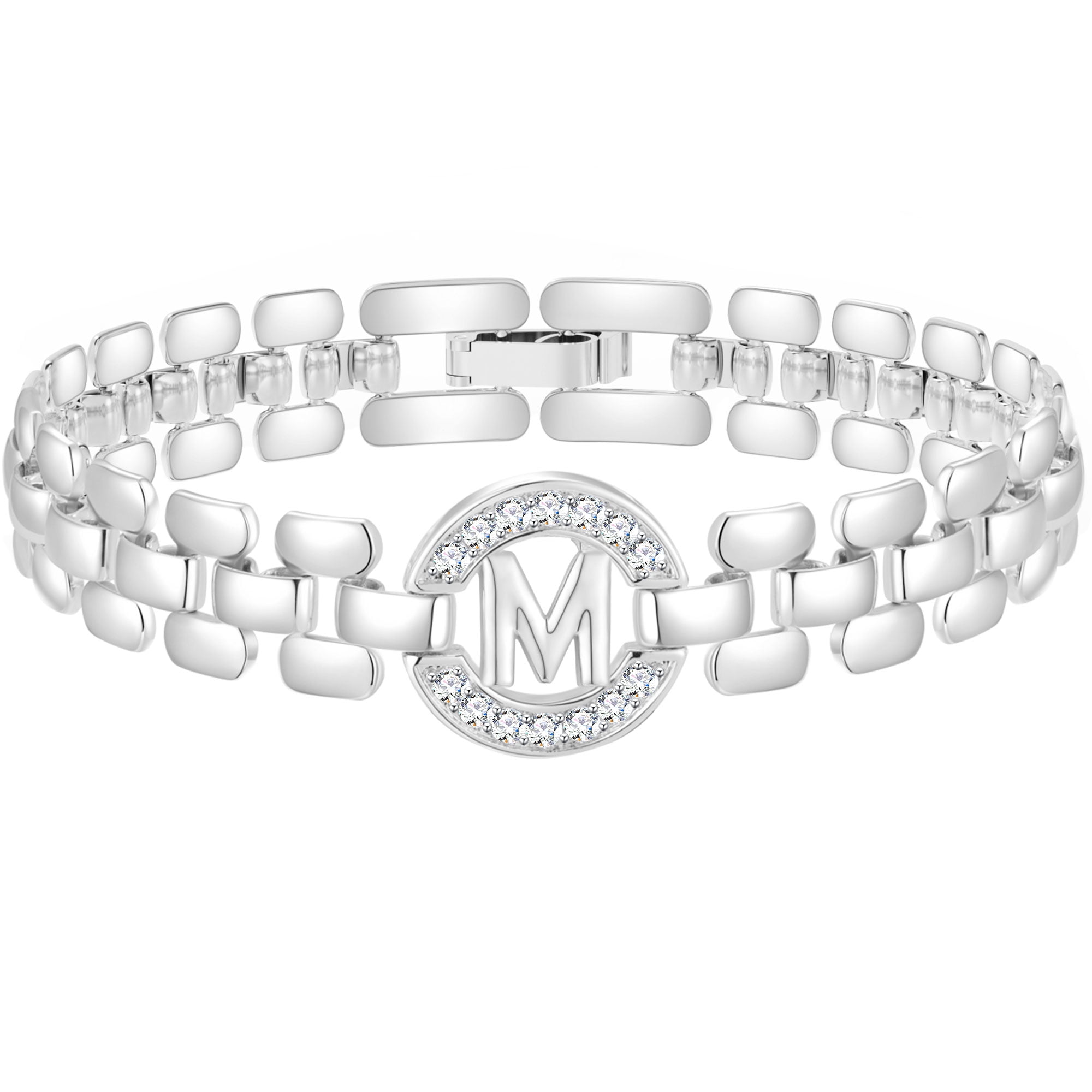 APSVO 18K White Gold Plated Initial Charm Bracelets for Women Cubic ...