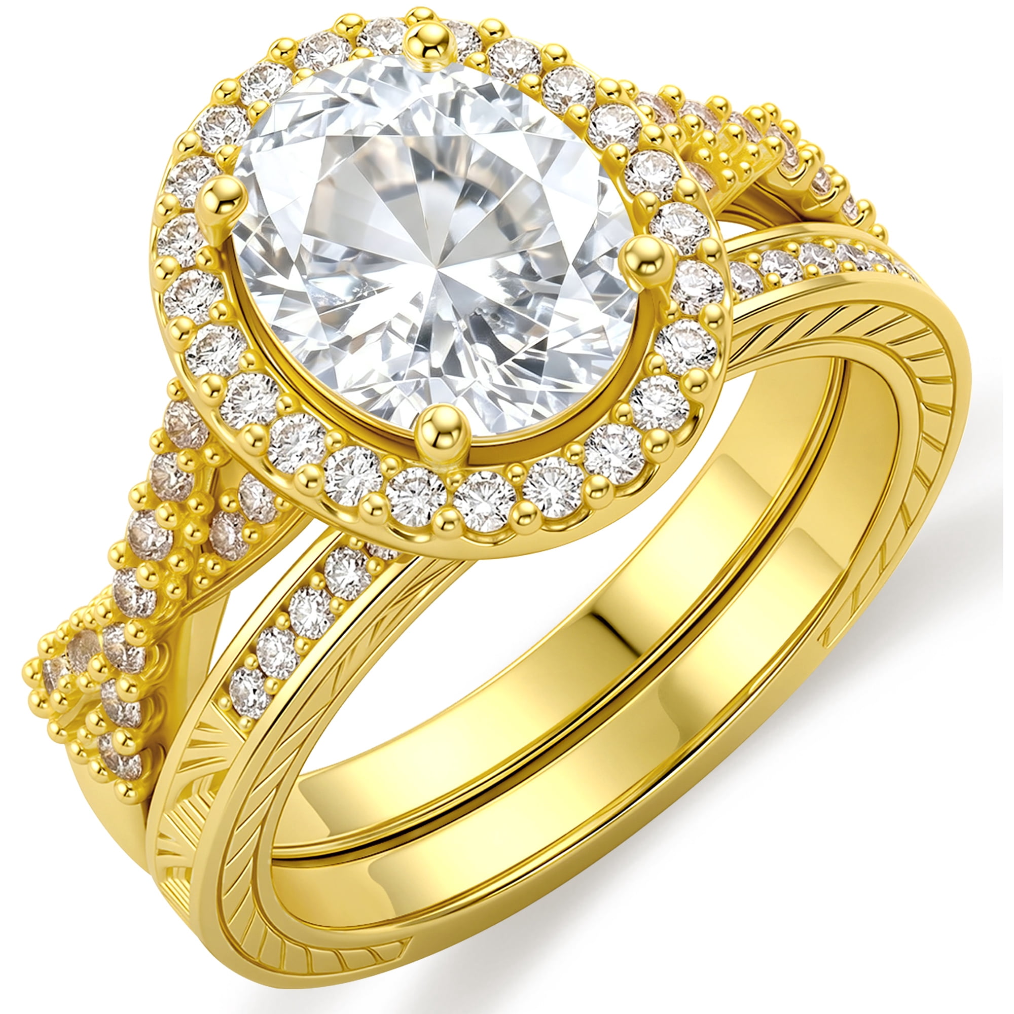 APSVO 18K Gold Plated 1ct Oval Wedding Rings for Women Halo Stackable ...