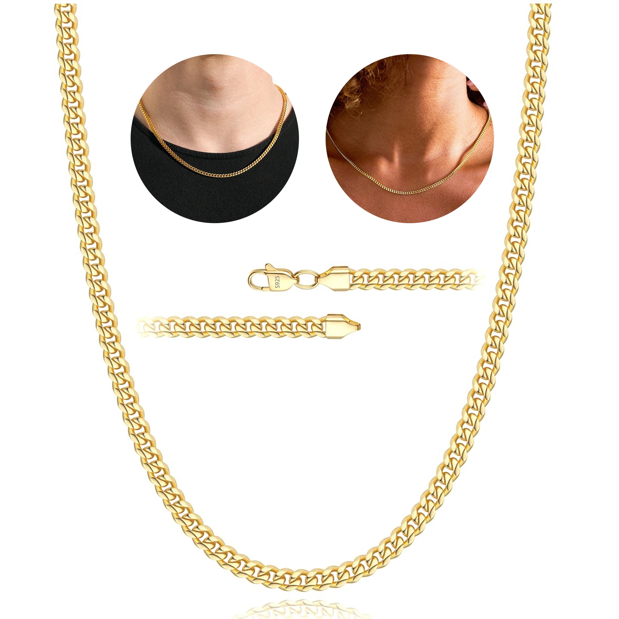 APSVO 18K Gold Plated Chains for Men Boys Women 3mm/5mm/8mm Cuban Curb ...