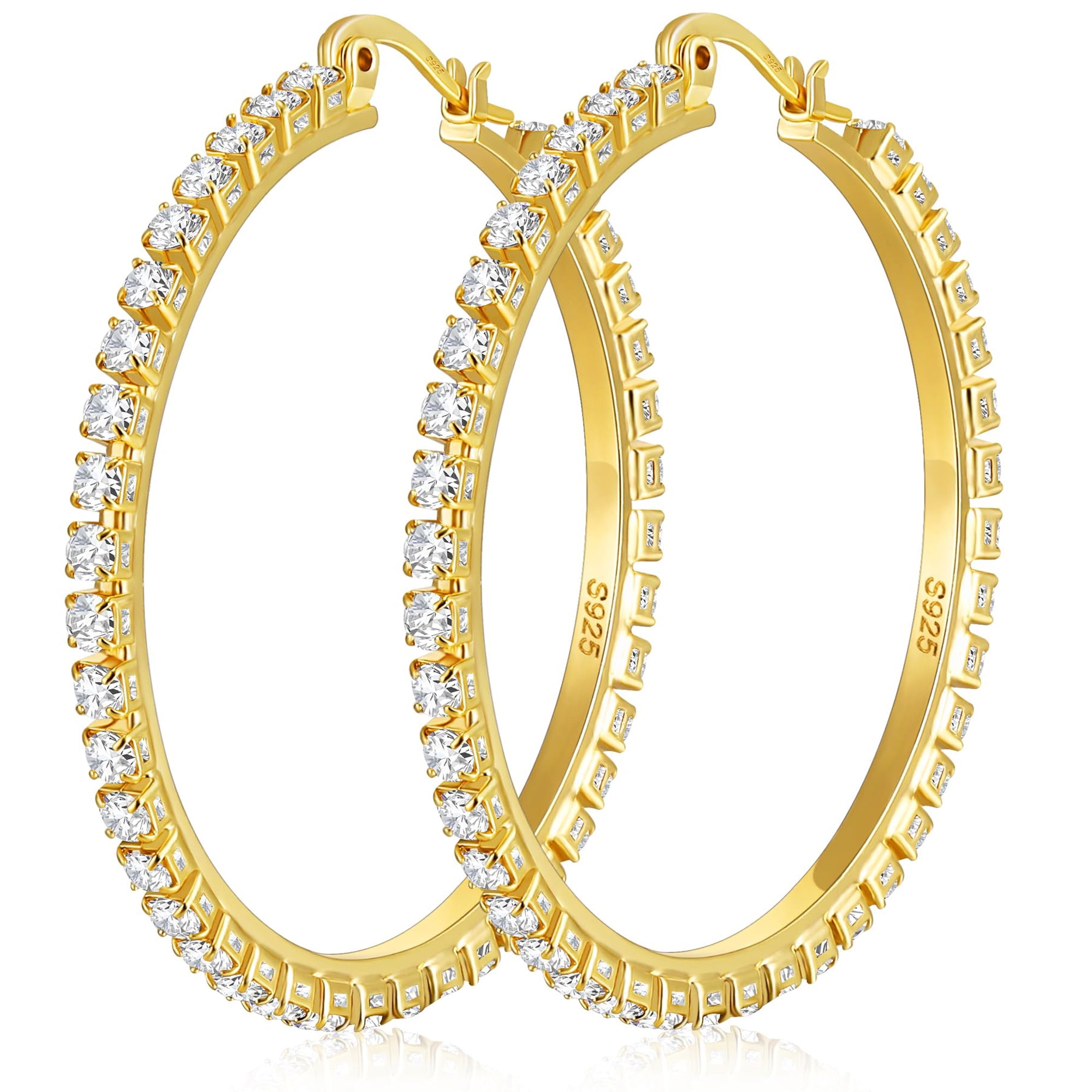 APSVO 18K Gold Plated Big Large Rhinestone Hoop Earrings for Women Mom Wife Cubic Zirconia ...