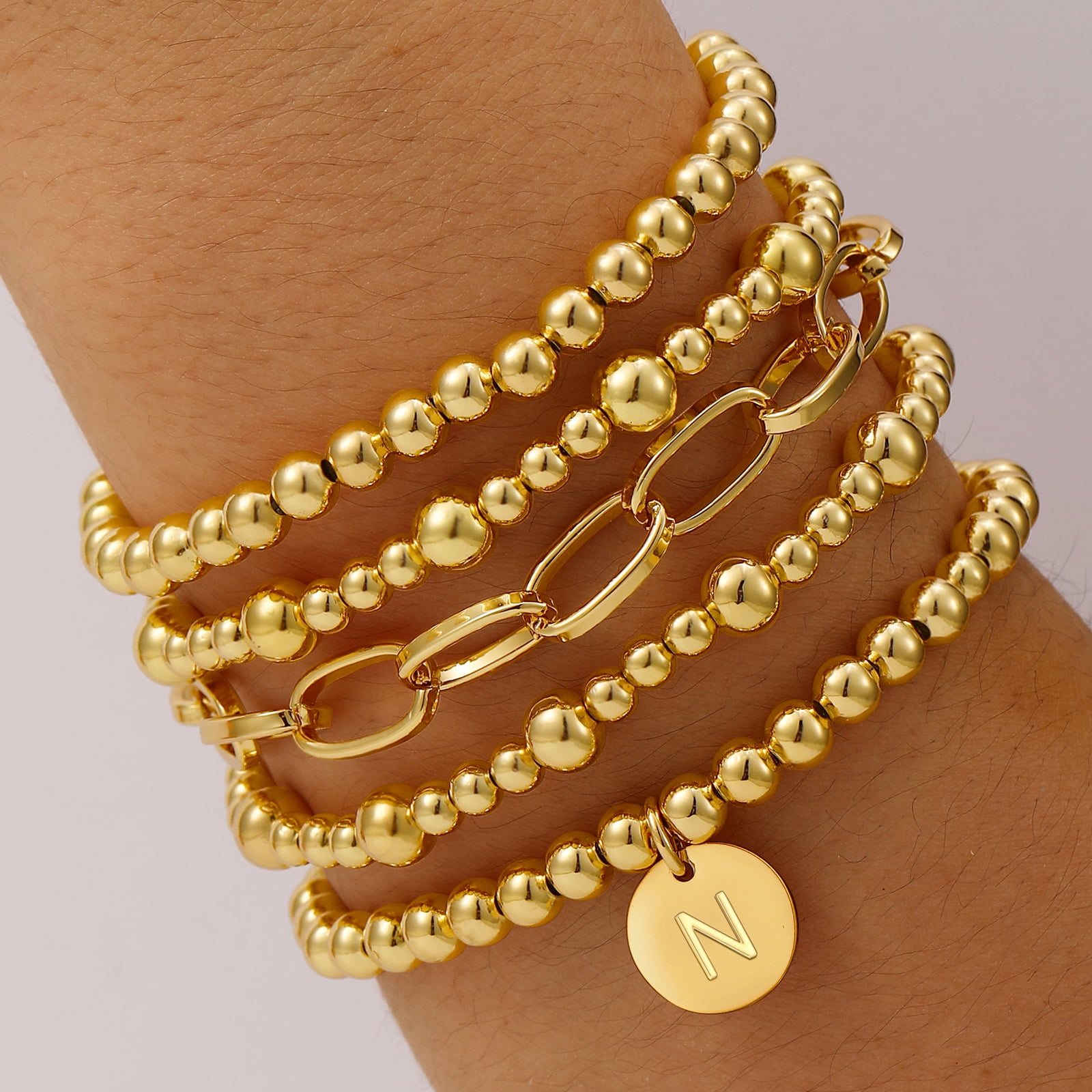 APSVO 18K Gold Plated Initial Beaded Bracelets for Women Mom Wife ...