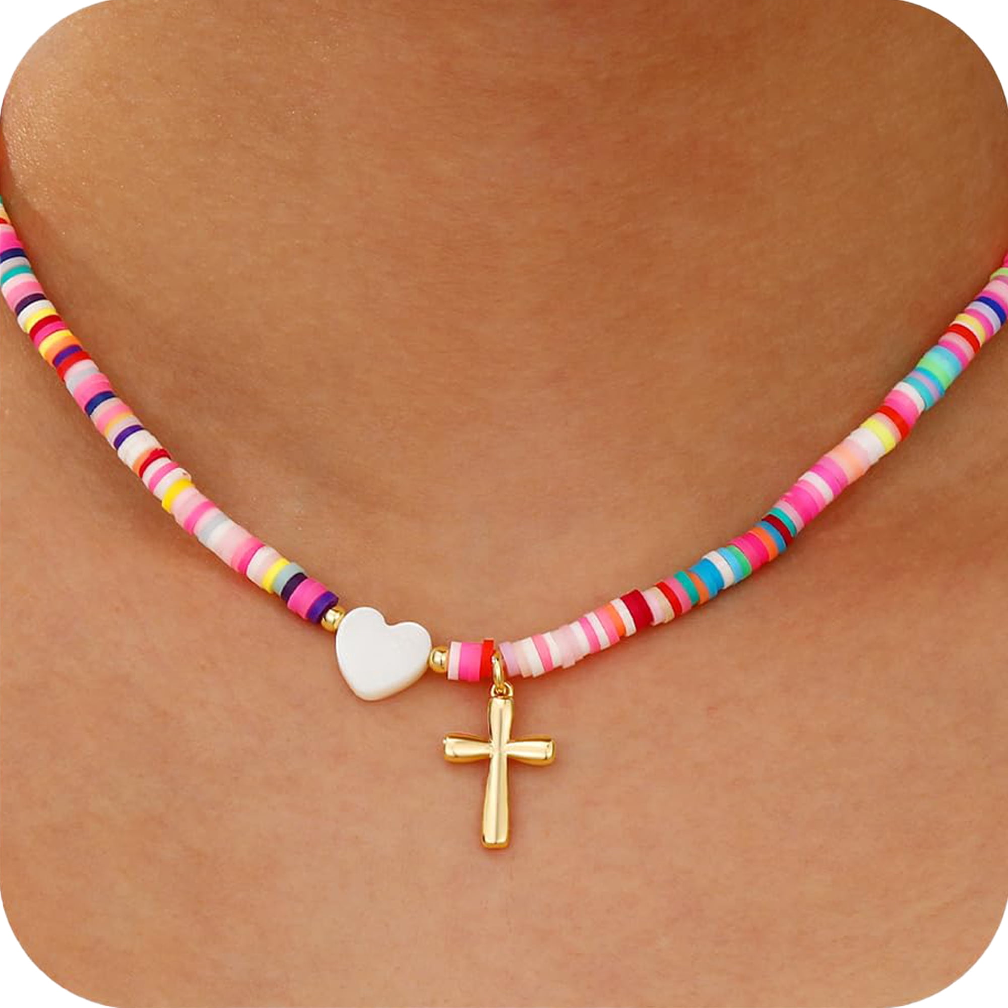 APSVO Love Heart Cross Necklaces for Girls Women Beaded Chain Stuff ...