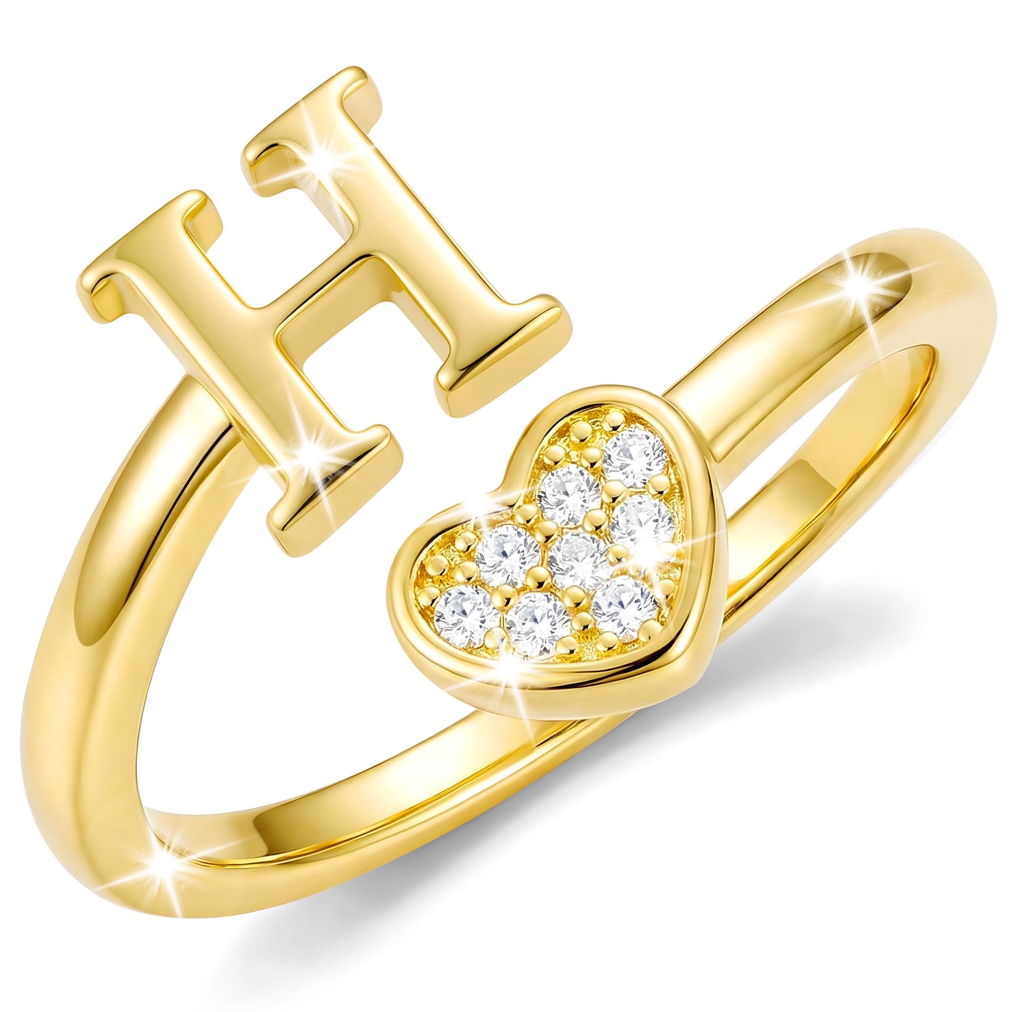 APSVO 18K Gold Plated Love Heart Initial Rings for Women Girls ...