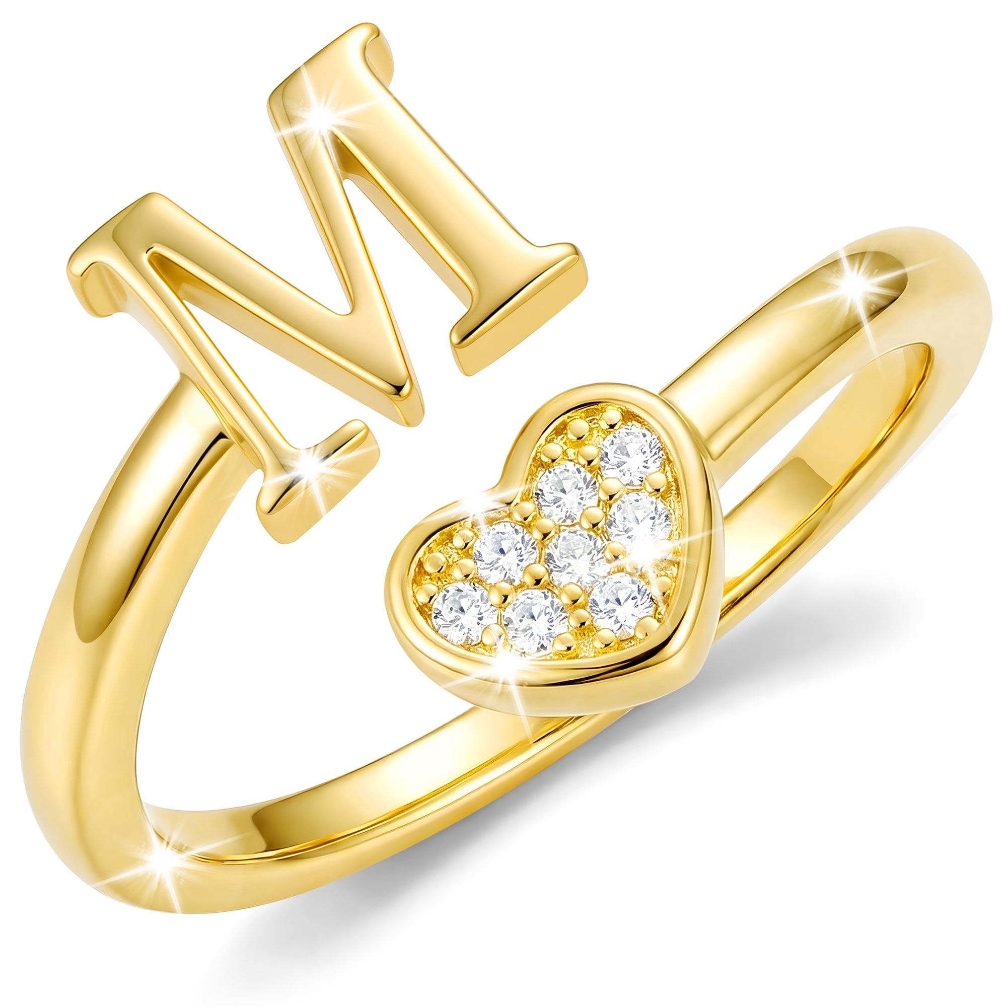 APSVO 18K Gold Plated Love Heart Initial Rings for Women Girls ...