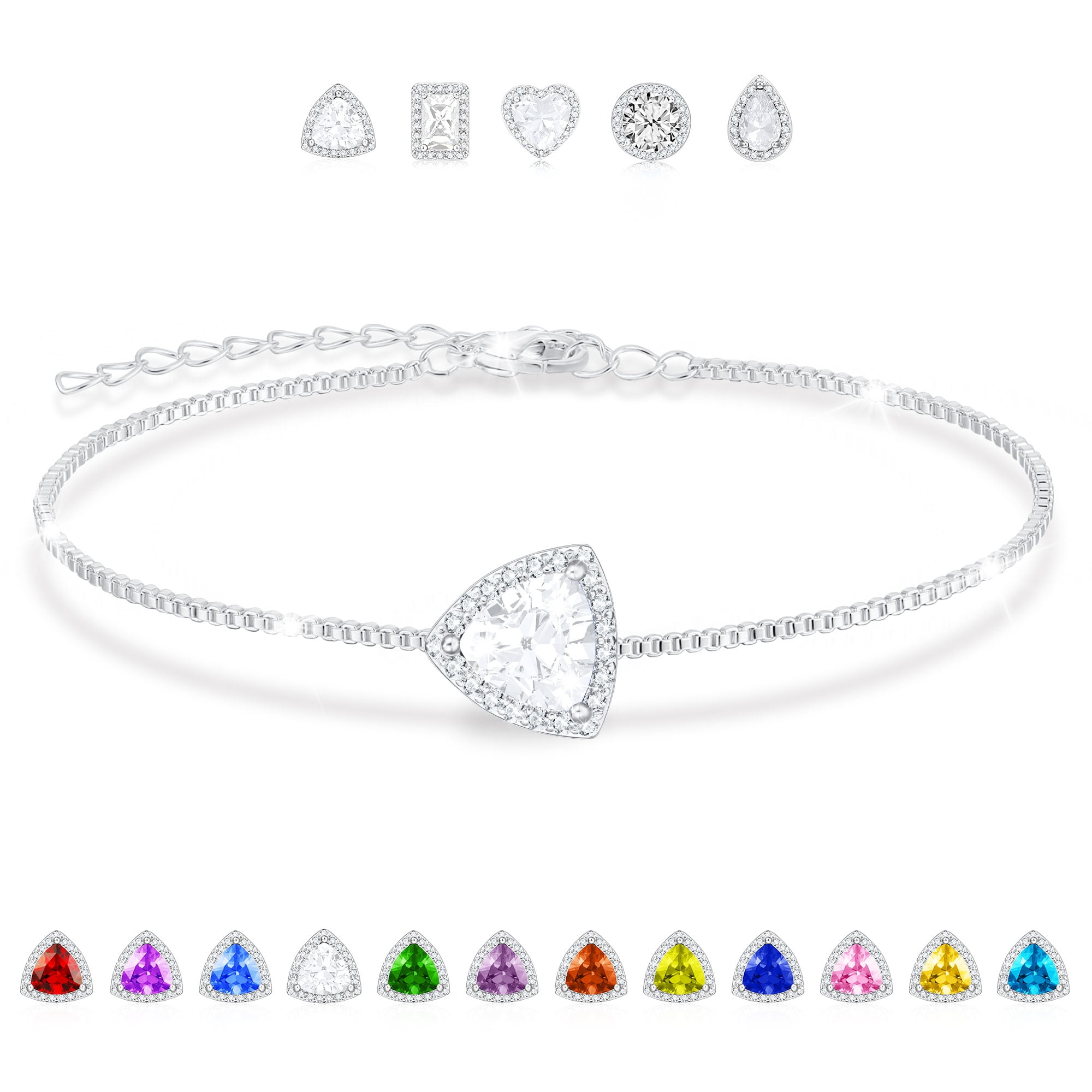 APSVO 18K White Gold Plated Triangle Charm Bracelets for Women Girls CZ S925 Sterling Silver ...
