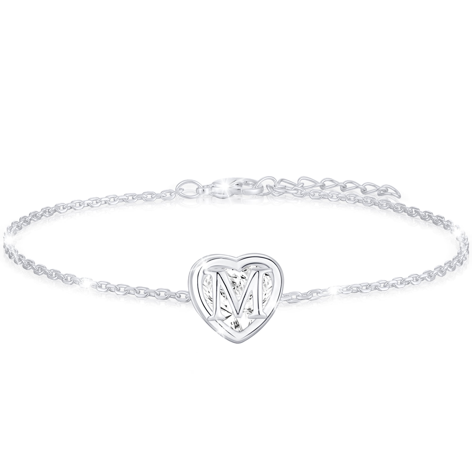 APSVO 18K White Gold Plated Love Heart Initial Bracelet, Sterling ...