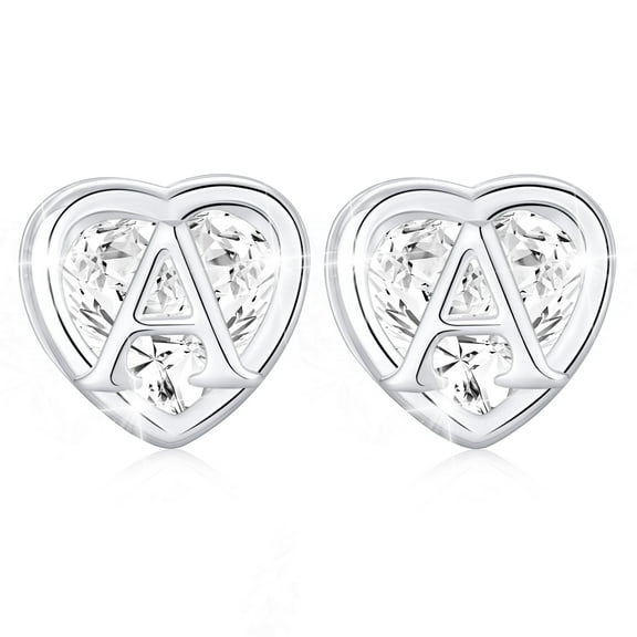 APSVO 18K White Gold Plated Love Heart Initial Necklaces for Women CZ S925 Sterling Silver ...