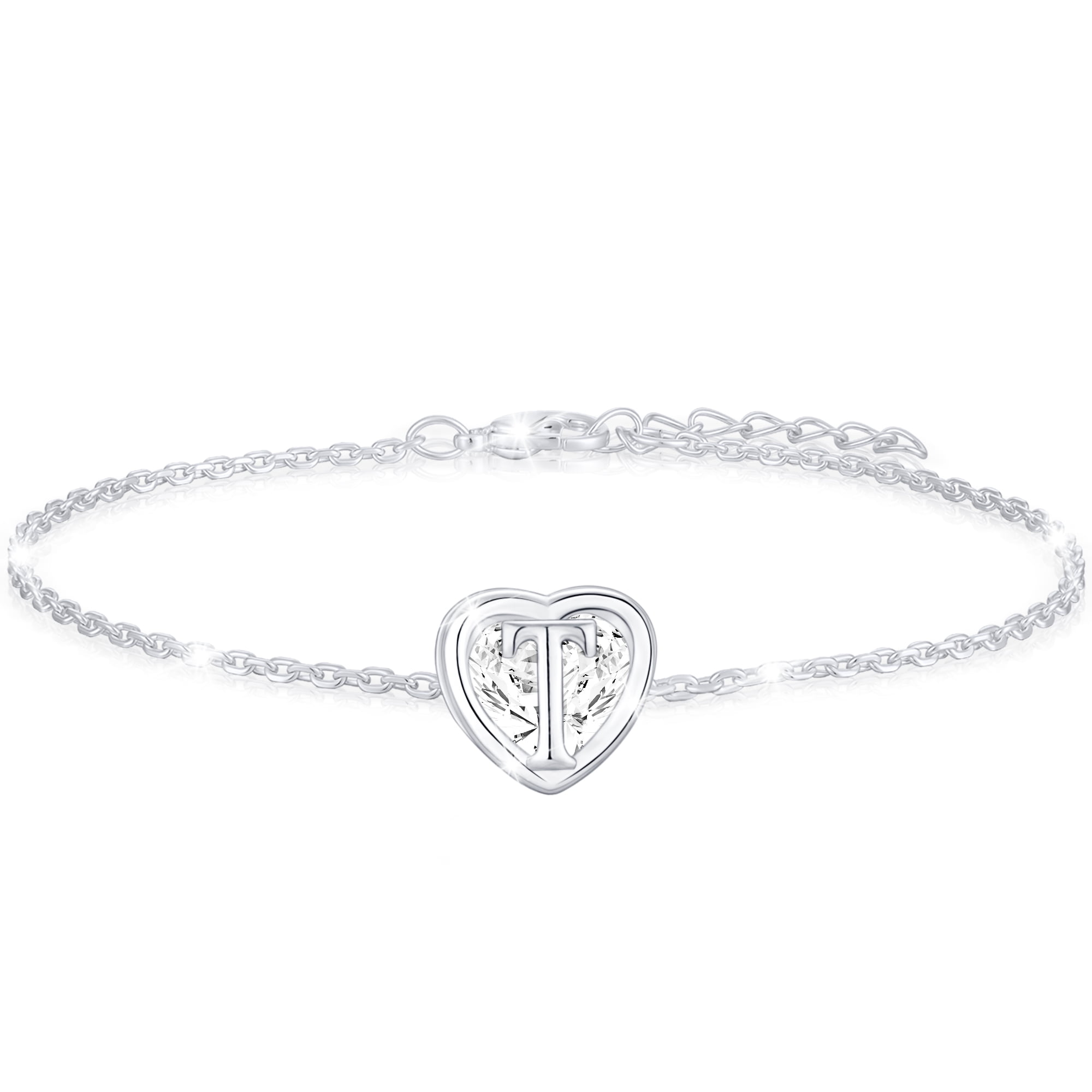 APSVO 18K White Gold Plated Love Heart Initial Bracelet, Sterling ...