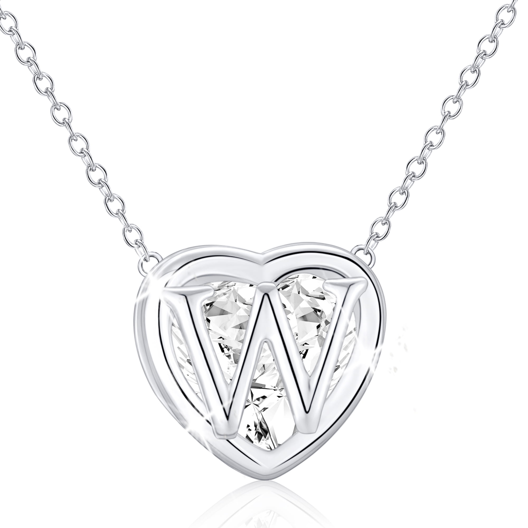 APSVO 18K White Gold Plated Love Heart Initial Necklaces for Women ...