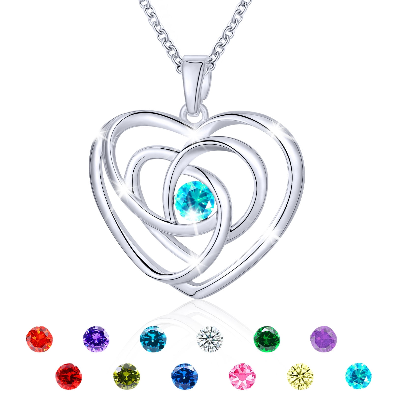 18K White Gold Plated Love Heart Necklaces for Women Mom S925 Sterling ...