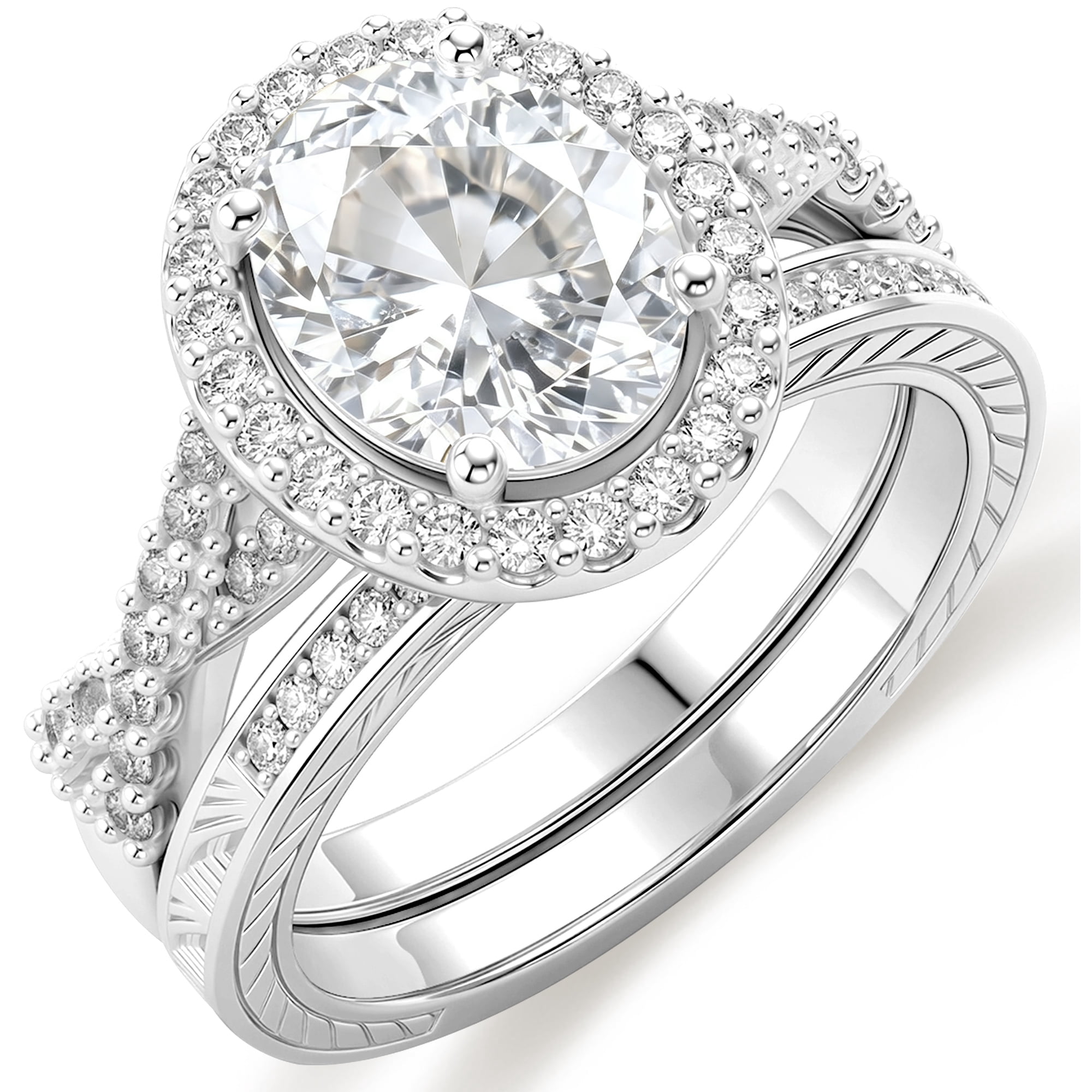 APSVO 18K White Gold Plated 1ct Oval Wedding Rings for Women Halo ...