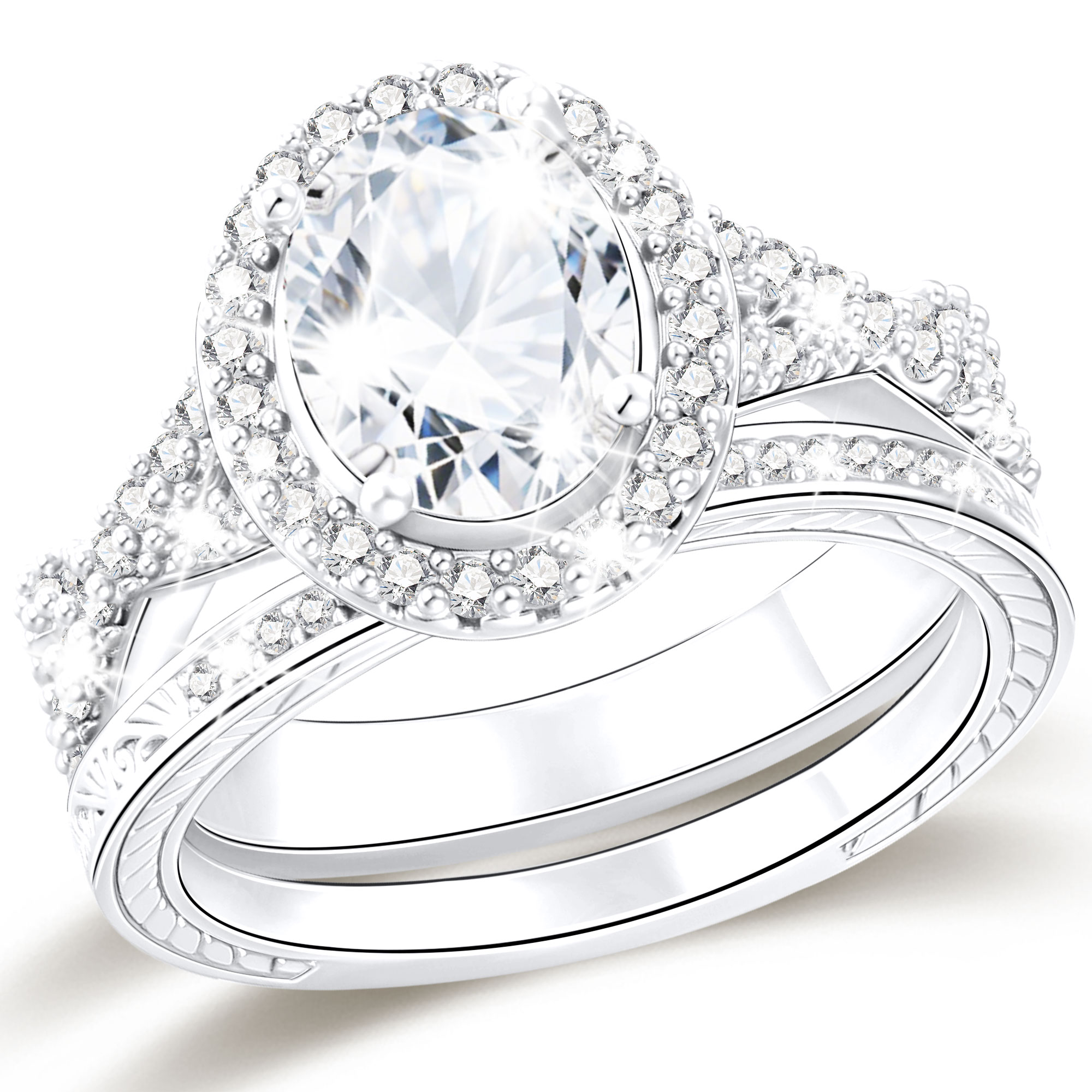 APSVO 18K White Gold Plated 1ct Oval Wedding Rings for Women Halo ...