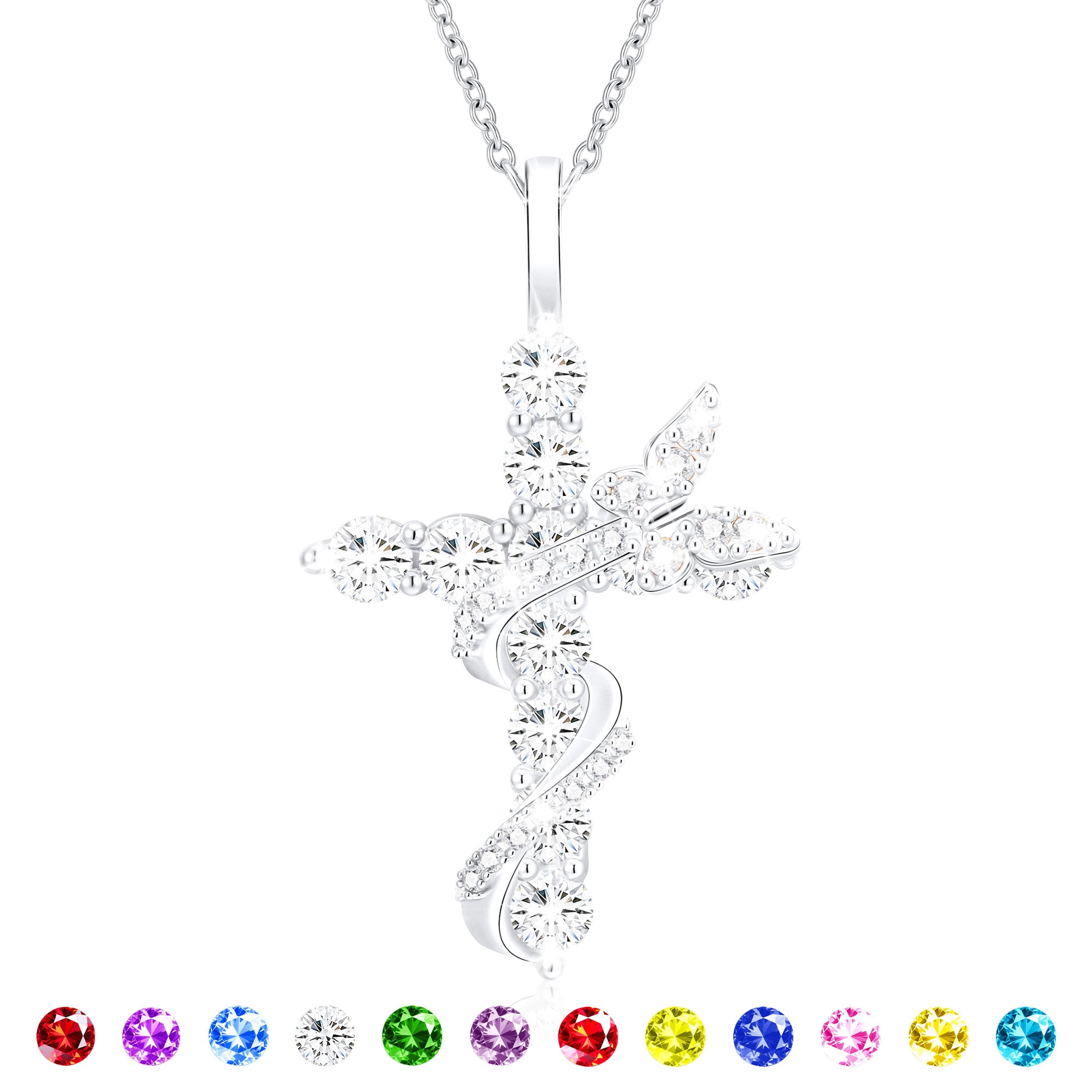 APSVO 18K White Gold Plated Butterfly Cross Necklaces for Women Girls ...