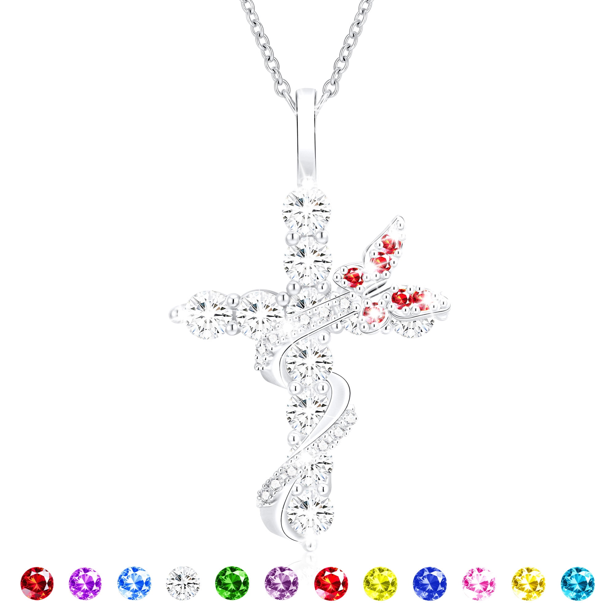 APSVO 18K White Gold Plated Butterfly Cross Necklaces for Women Girls ...