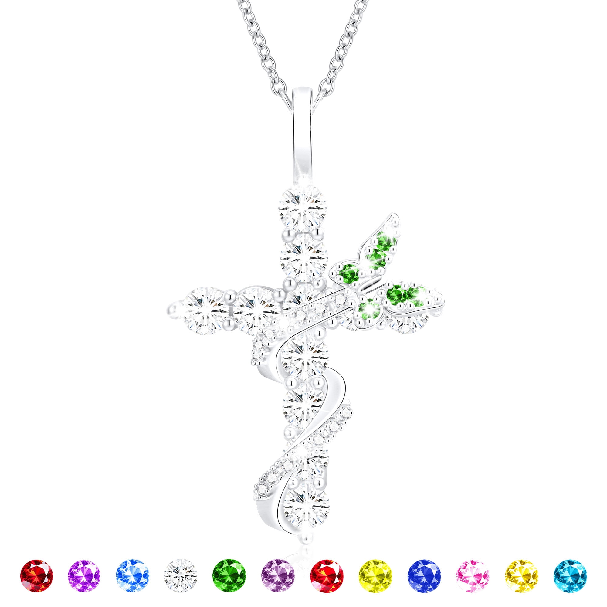 APSVO 18K White Gold Plated Butterfly Cross Necklaces for Women Girls ...