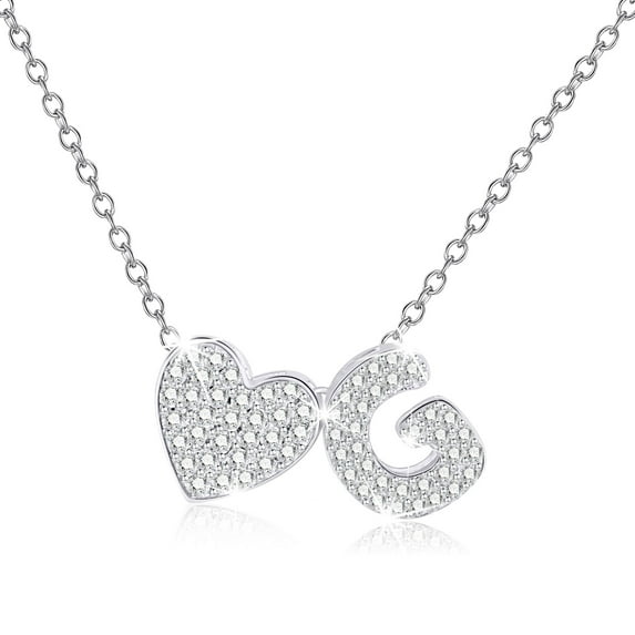 APSVO 18K White Gold Plated Love Heart Initial Necklaces for Women CZ ...