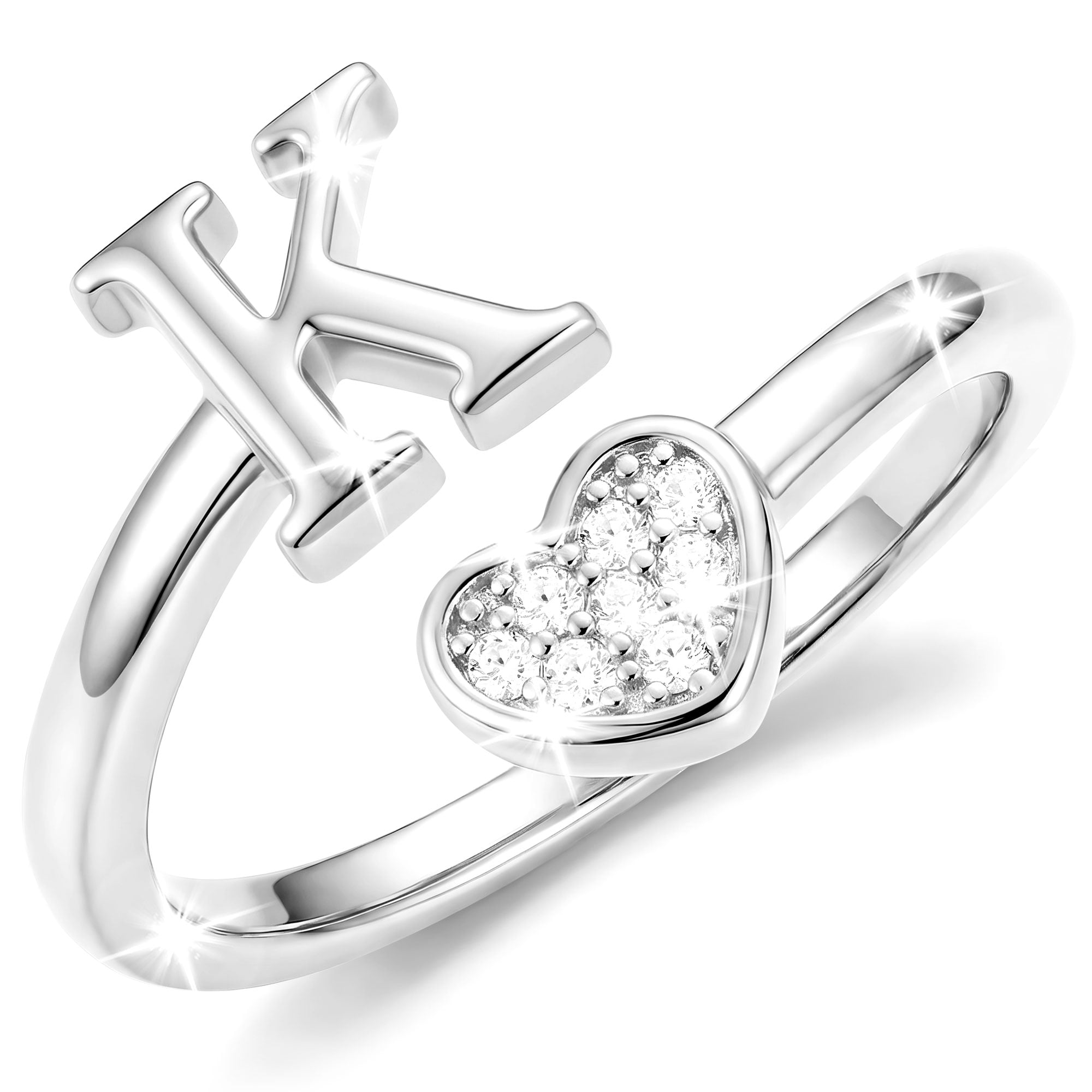 APSVO 18K White Gold Plated Love Heart Initial Rings for Women Girls ...