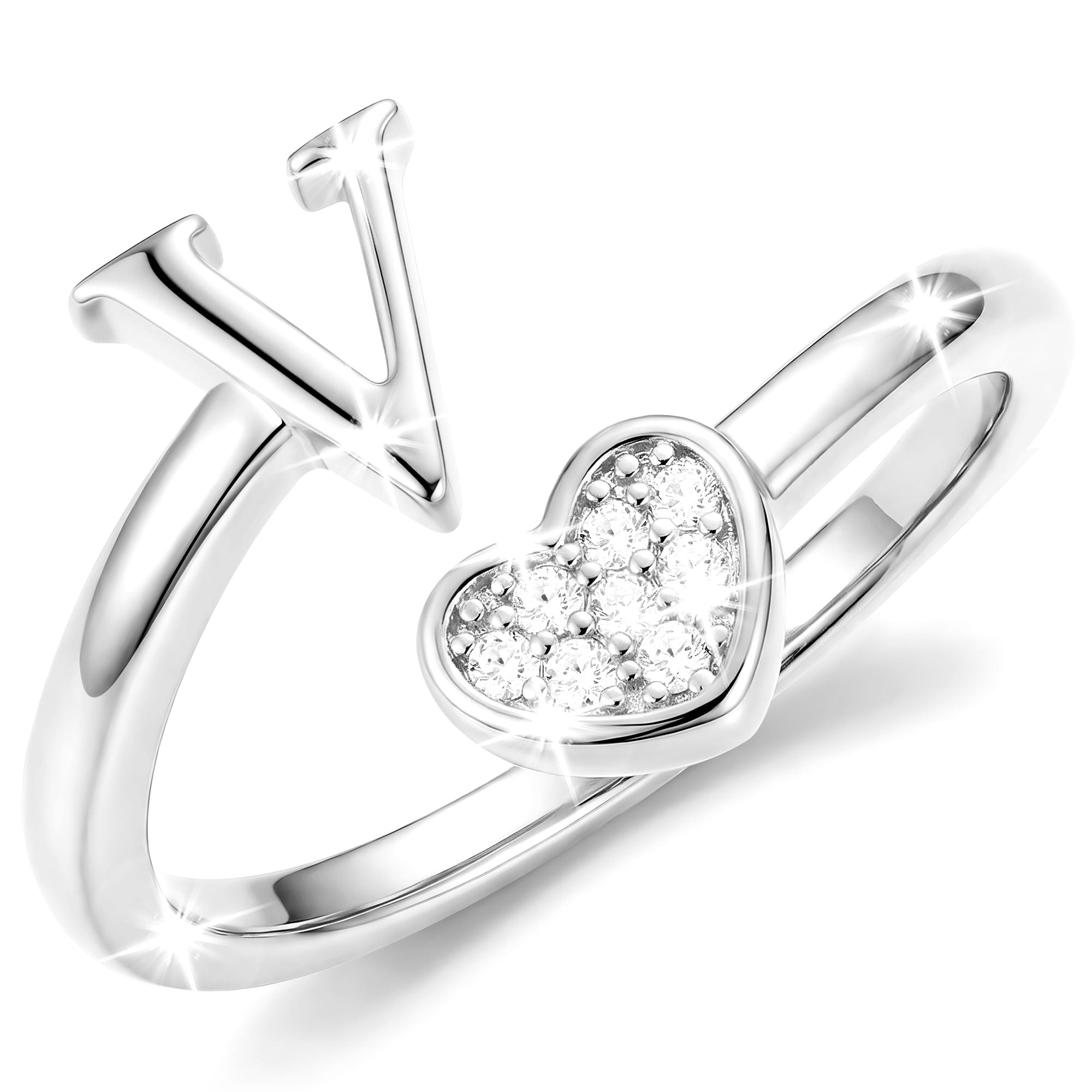 APSVO S925 Sterling Silver Plated Love Heart Initial Rings for Women ...