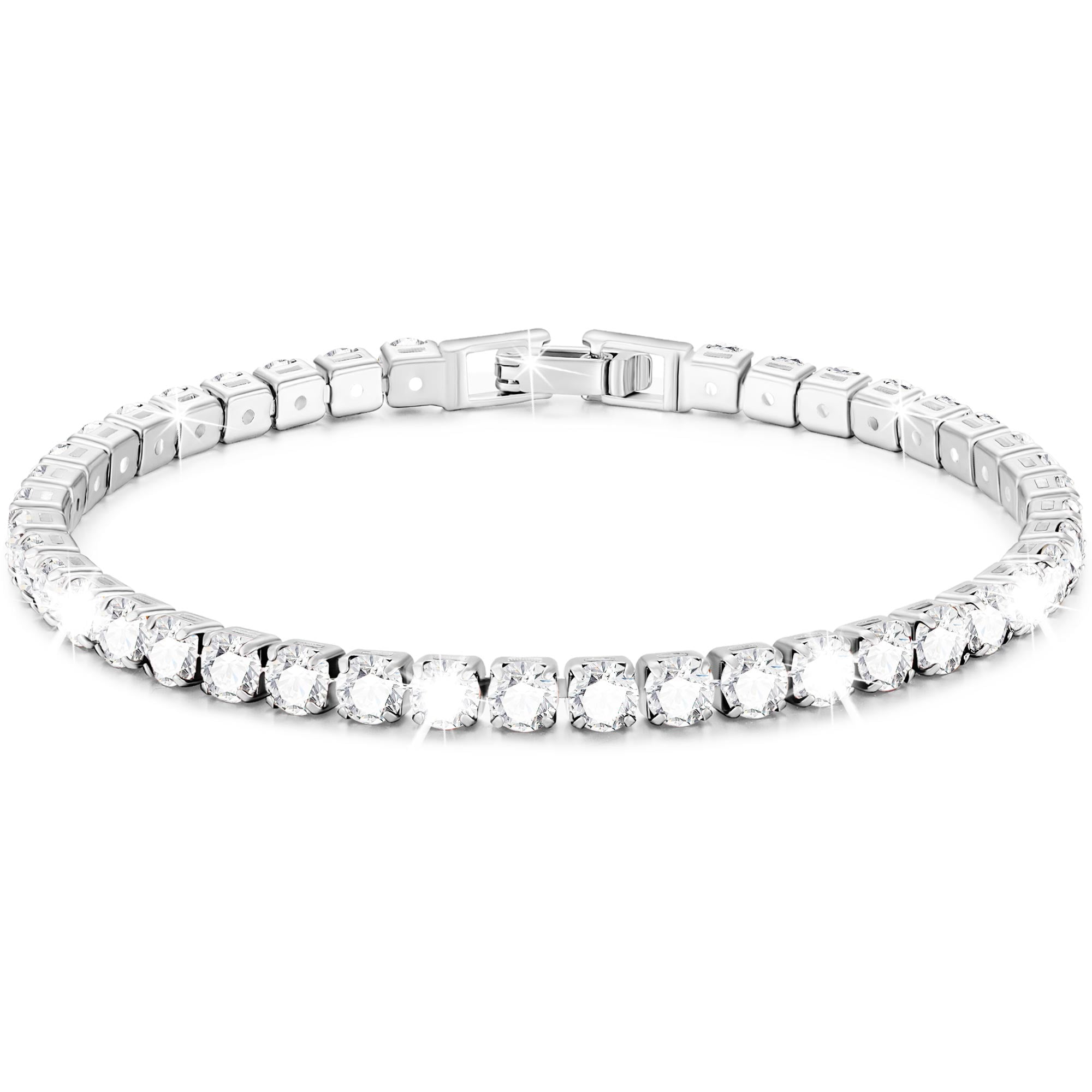 APSVO 18K White Gold Plated Tennis Bracelets for Women Girls CZ S925 Sterling Silver April ...