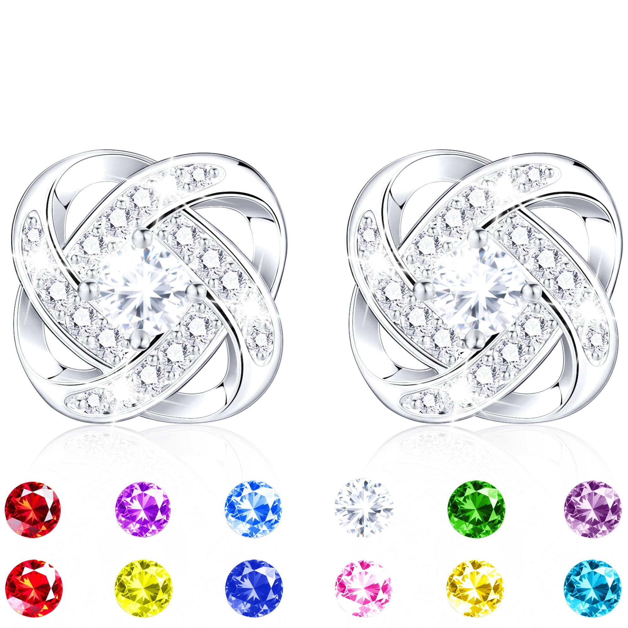 APSVO 18K White Gold plated Love Knot Stud Earrings for Women CZ S925 Sterling Silver April ...