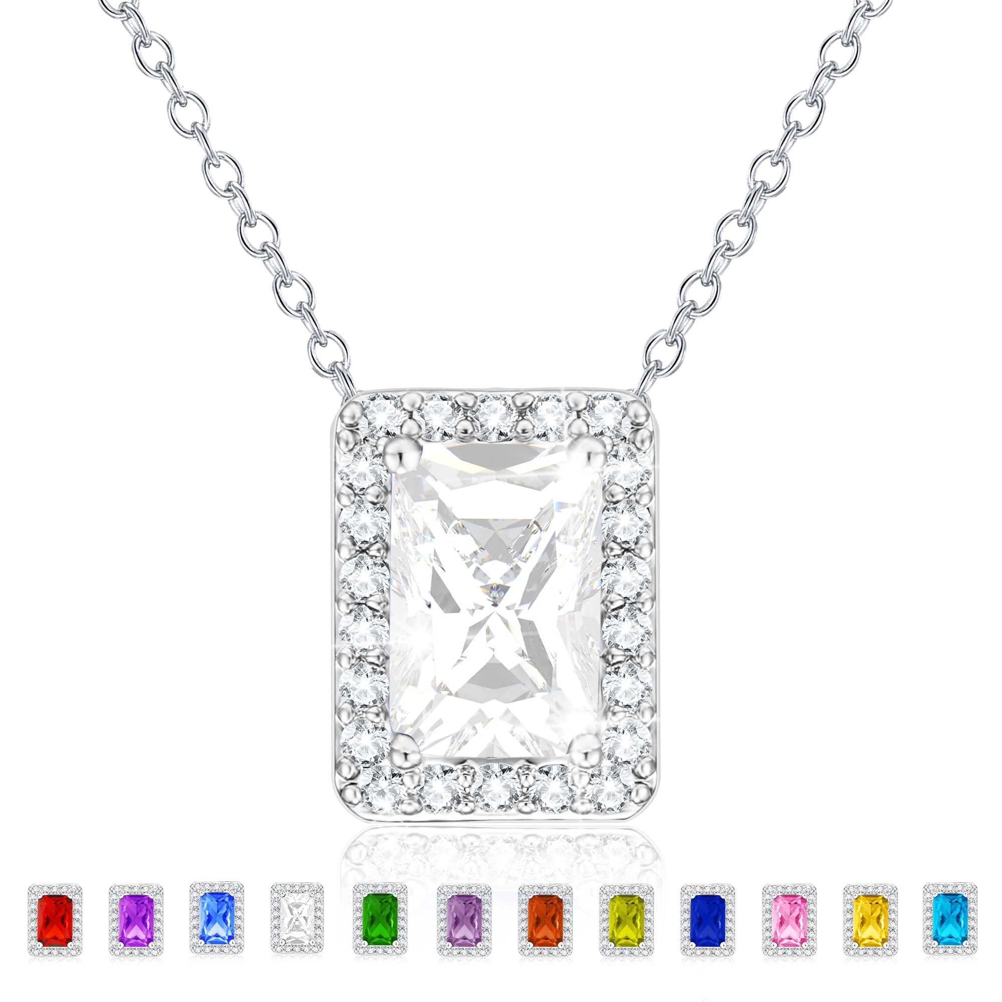 APSVO S925 Sterling Silver Plated Rectangle Necklaces for Women Girls ...