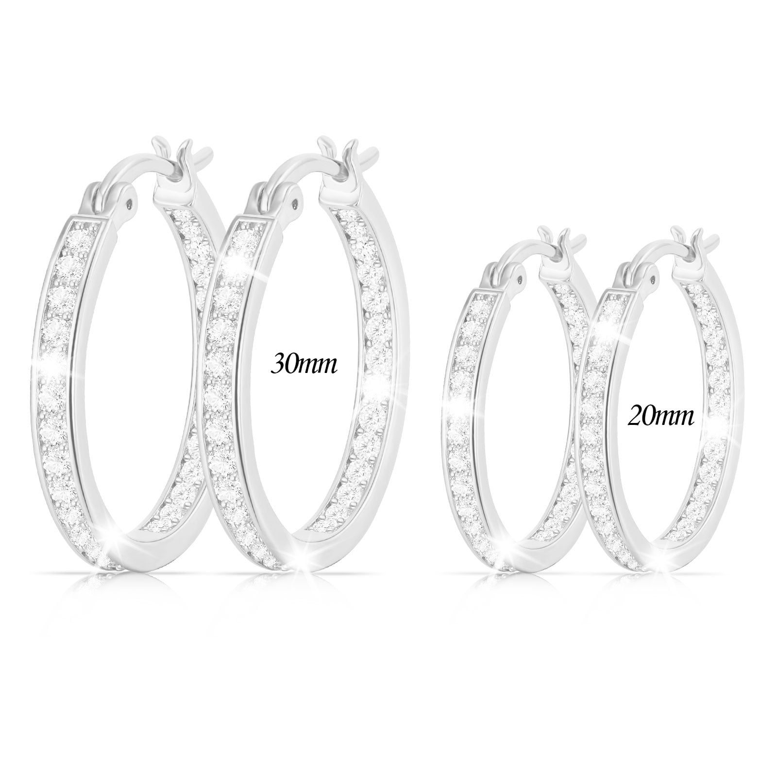 APSVO 2 Pairs 18K White Gold Hoop Earrings for Women,CZ Huggie ...