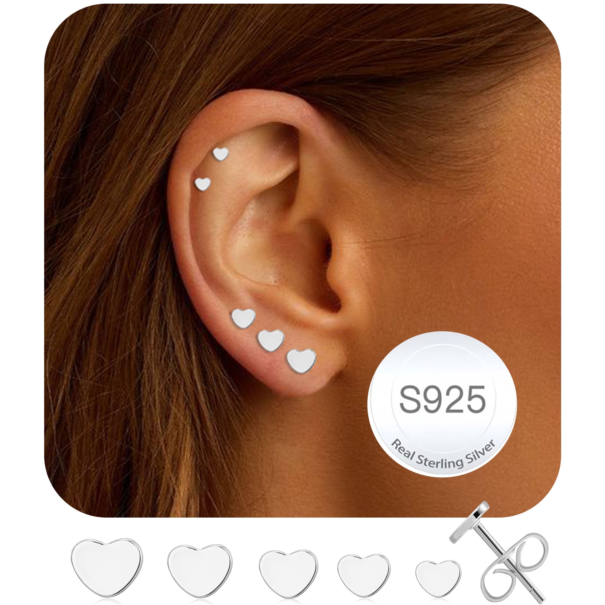 APSVO 3 Pairs 18K White Gold Plated Love Heart Stud Earrings for Women ...
