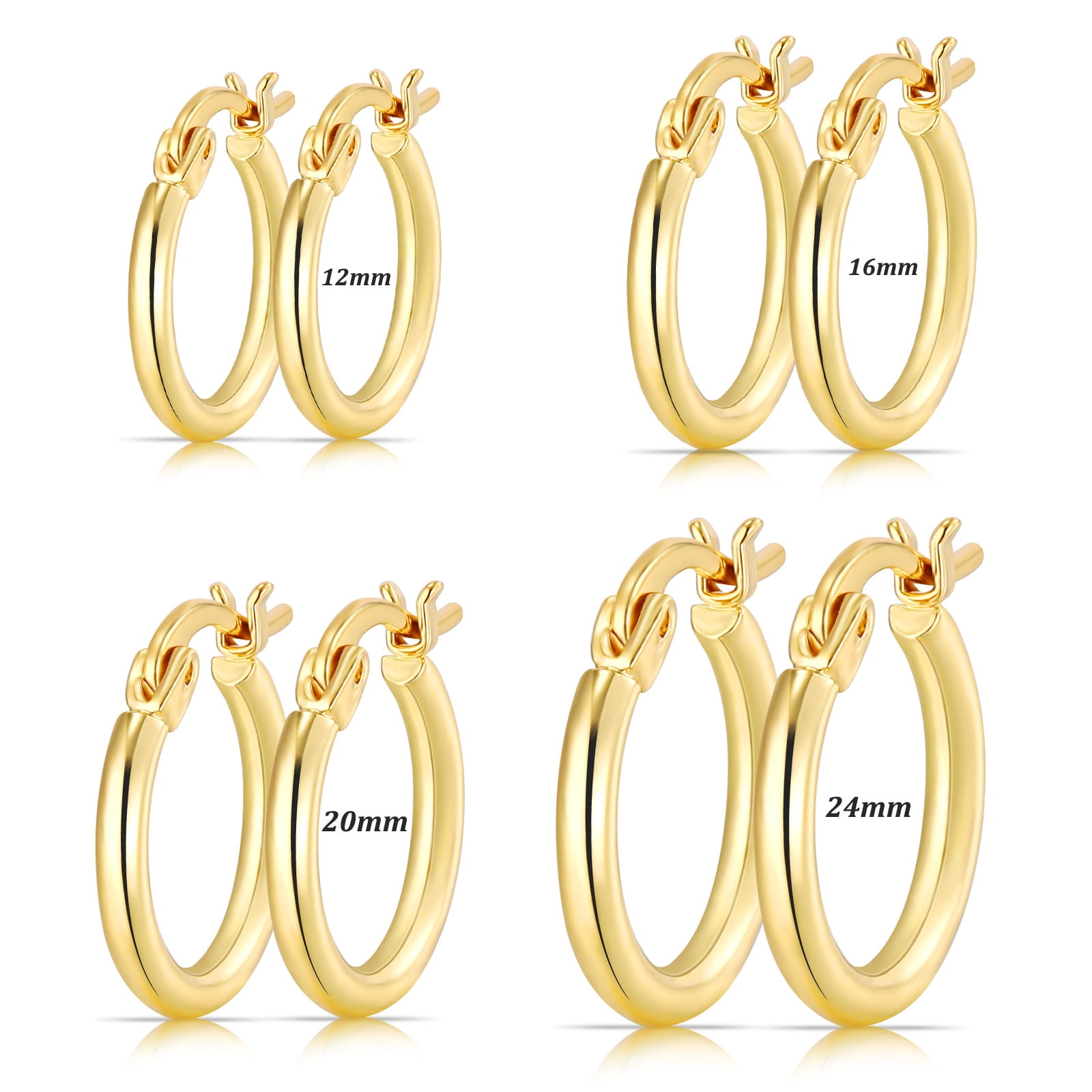 APSVO 18K Gold Plated Hoop Earrings Set, Hypoallergenic Small Sizes 12 ...
