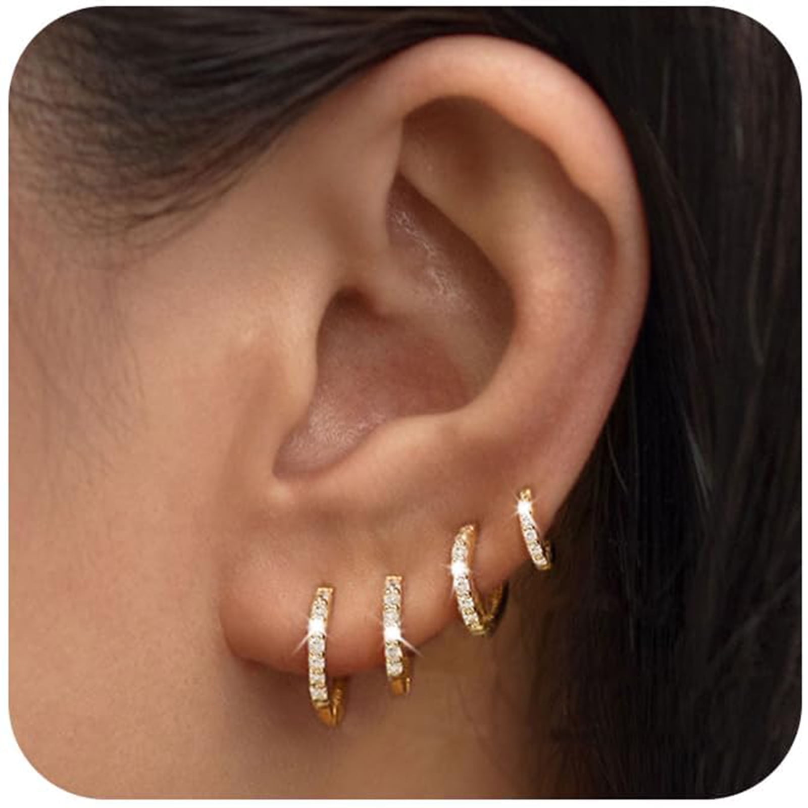 APSVO 4 Pairs Small Hoop Earrings for Women Girls, Gold Small Cubic ...