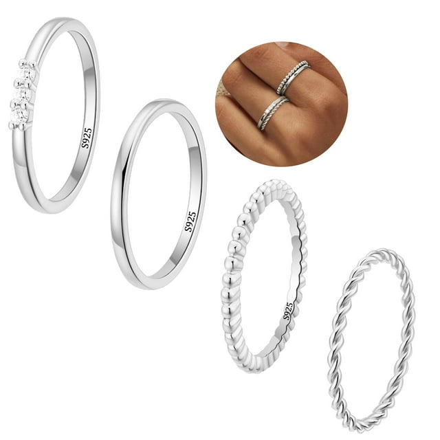 APSVO 4PCS 925 Sterling Silver Rings for Women Mom Wife,Non Tarnish Knuckle Dainty Fashion CZ ...
