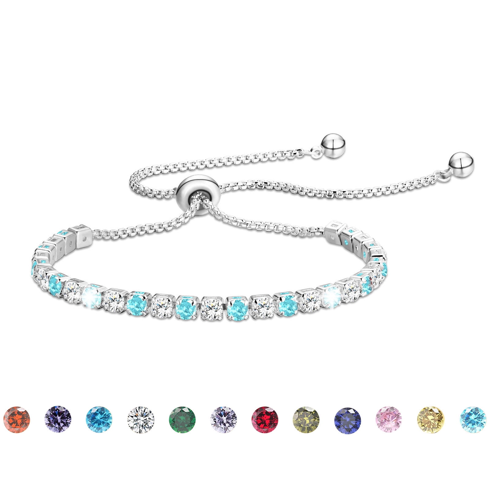 "APSVO 18K White Gold Tennis Bracelet, Blue Tanzanite December ...