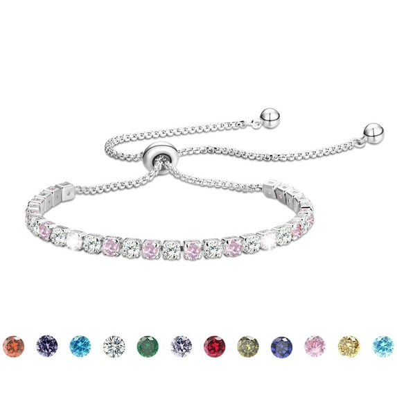 APSVO 18K White Gold Plated Tennis Bracelets for Women Girls CZ S925 Sterling Silver October ...
