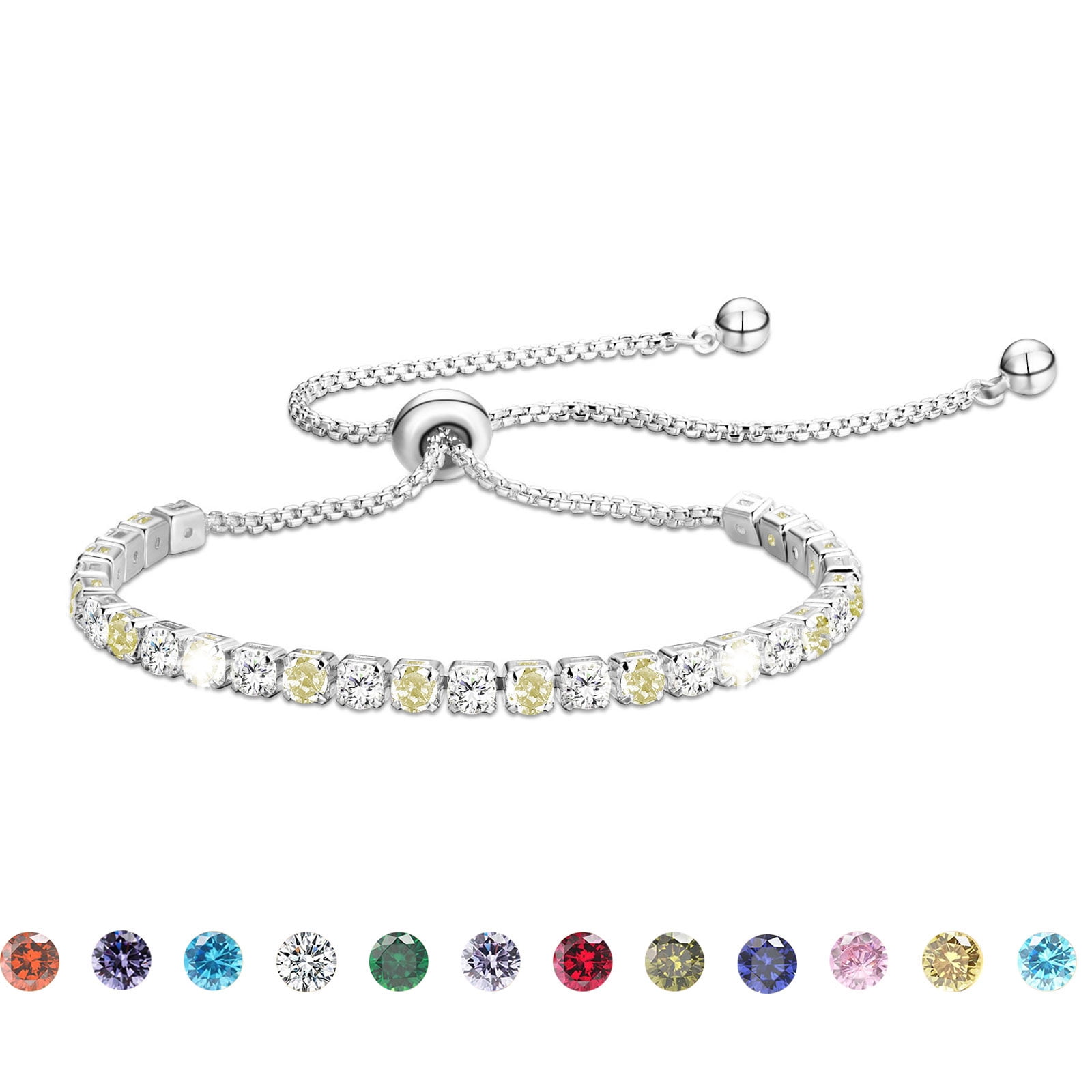 APSVO 18K White Gold Plated Tennis Bracelets for Women Girls CZ S925 Sterling Silver August ...