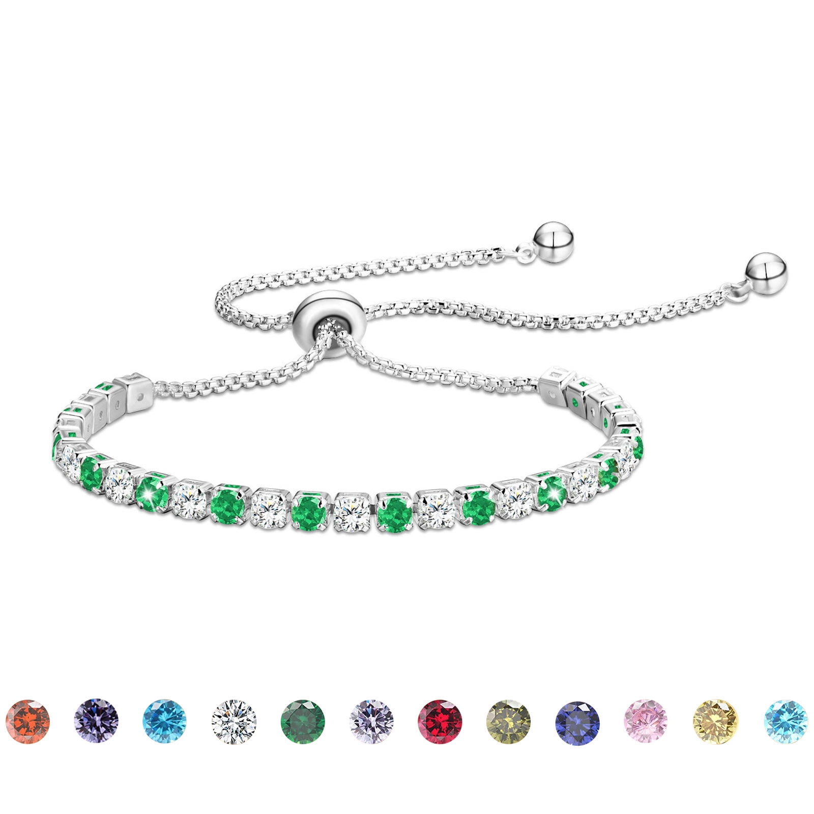 APSVO Sterling Silver Plated Tennis Bracelet, May Birthstone Green ...